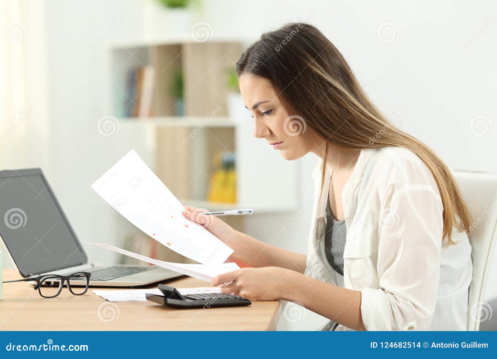 Woman Doing Accounting Comparing Documents Stock Photo - Image of ...