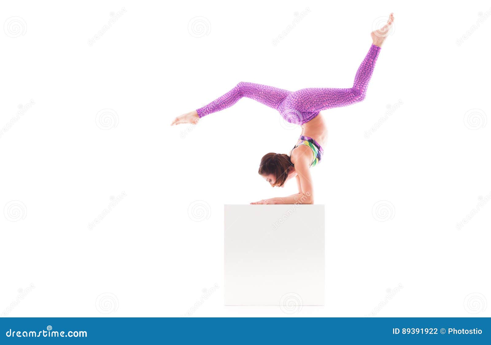 Woman Doing Acrobatic Trick, Isolated on White Stock Photo - Image of ...
