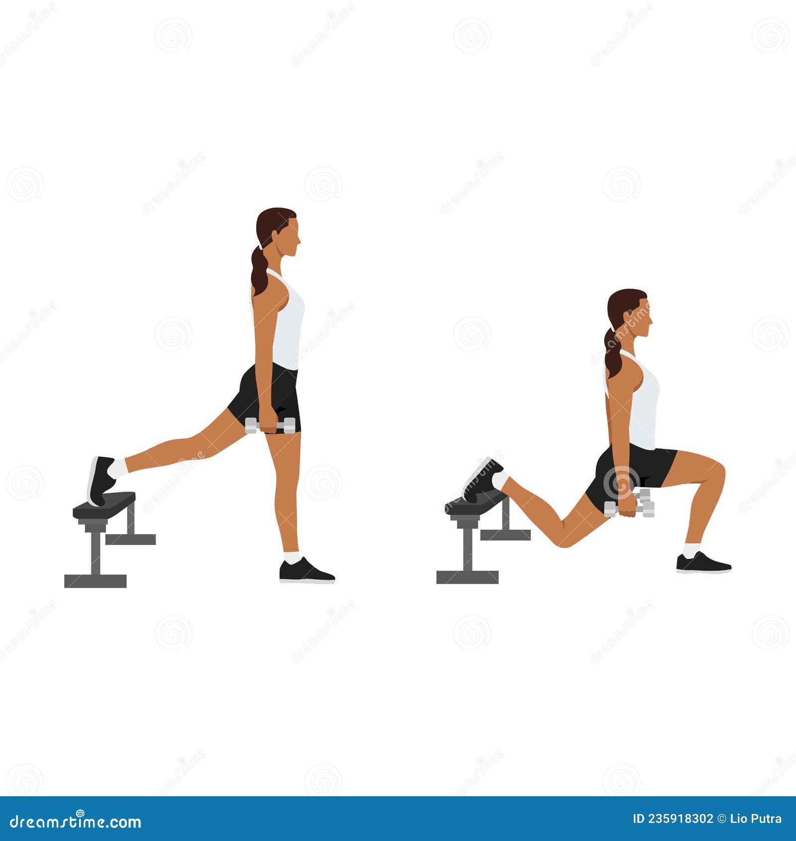 Man Doing Bulgarian Split Squats Exercise. Vector Illustration ...