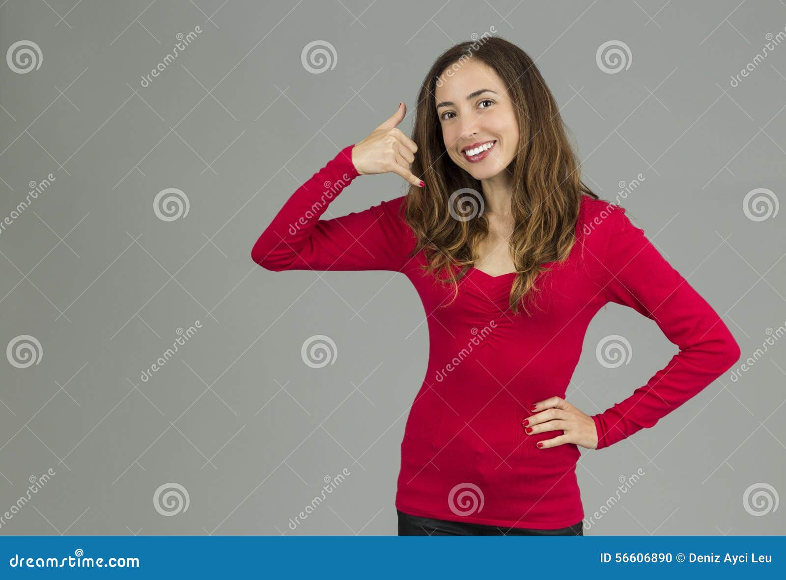 Woman Doing Calling Gesture Stock Photo - Image of smile, calling: 56606890