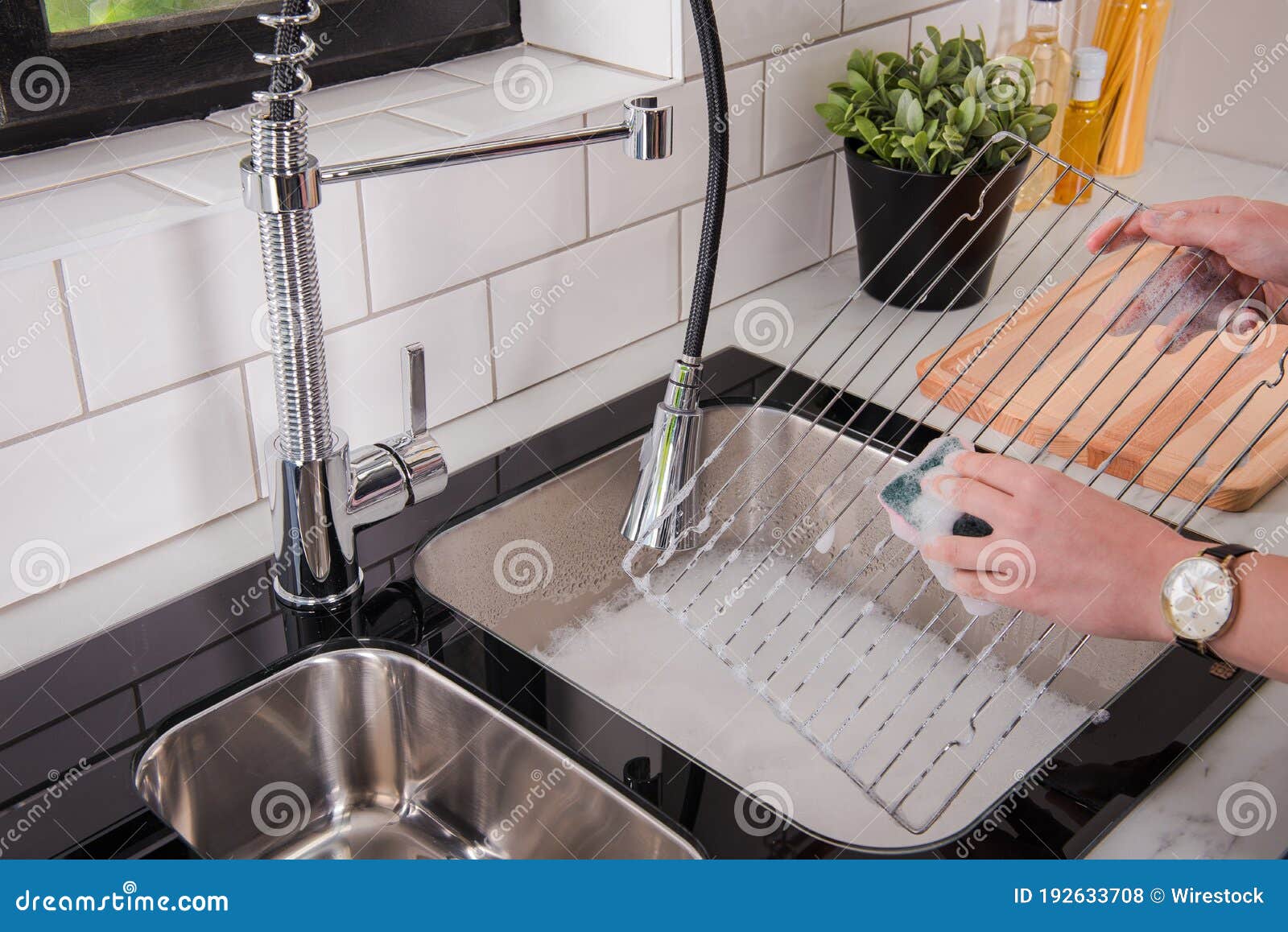 Woman Doing the Dishes in the Kitchen Stock Photo - Image of female ...