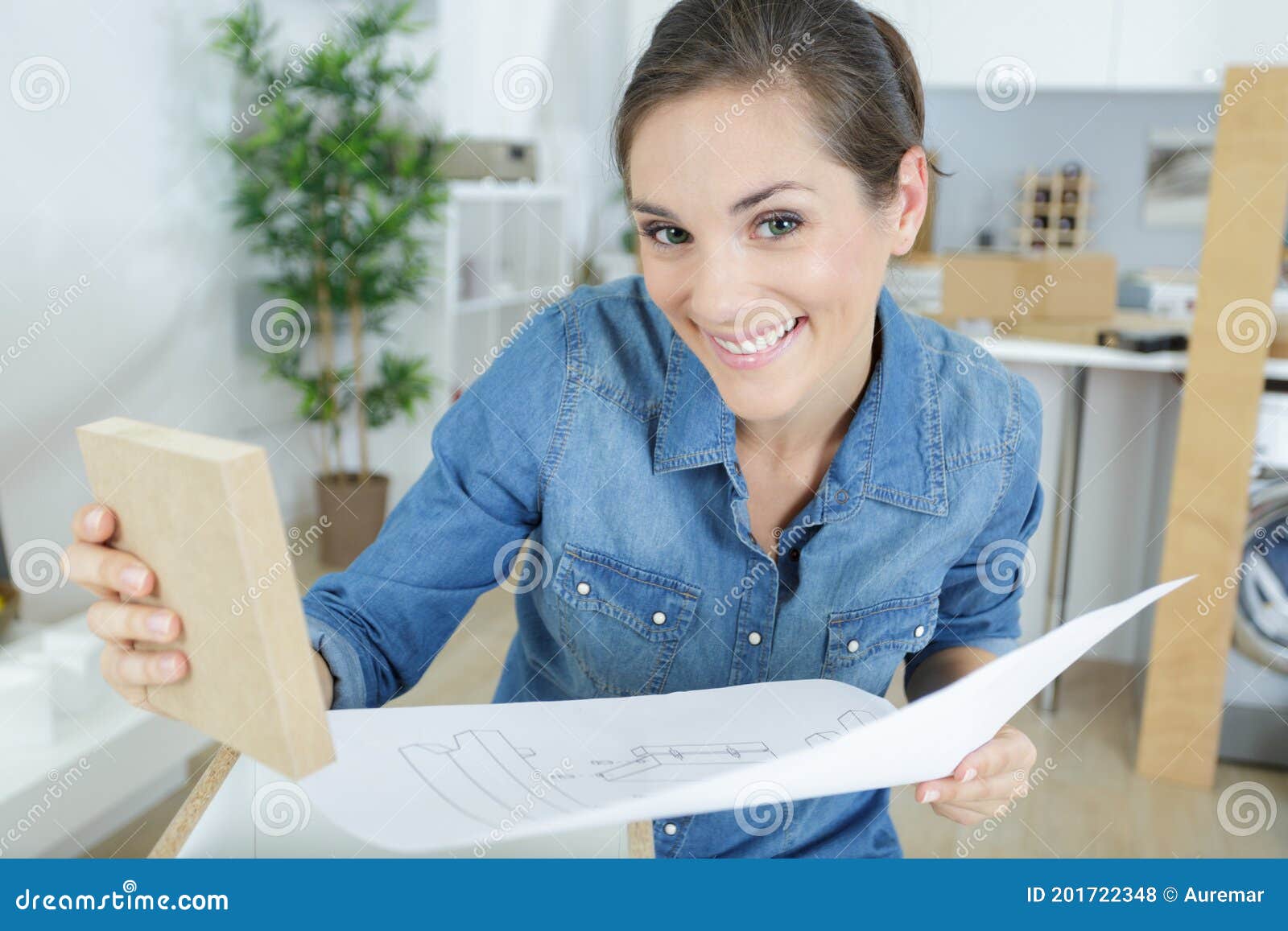 Woman Doing Diy with Plan at Home Stock Photo - Image of hoping, person ...