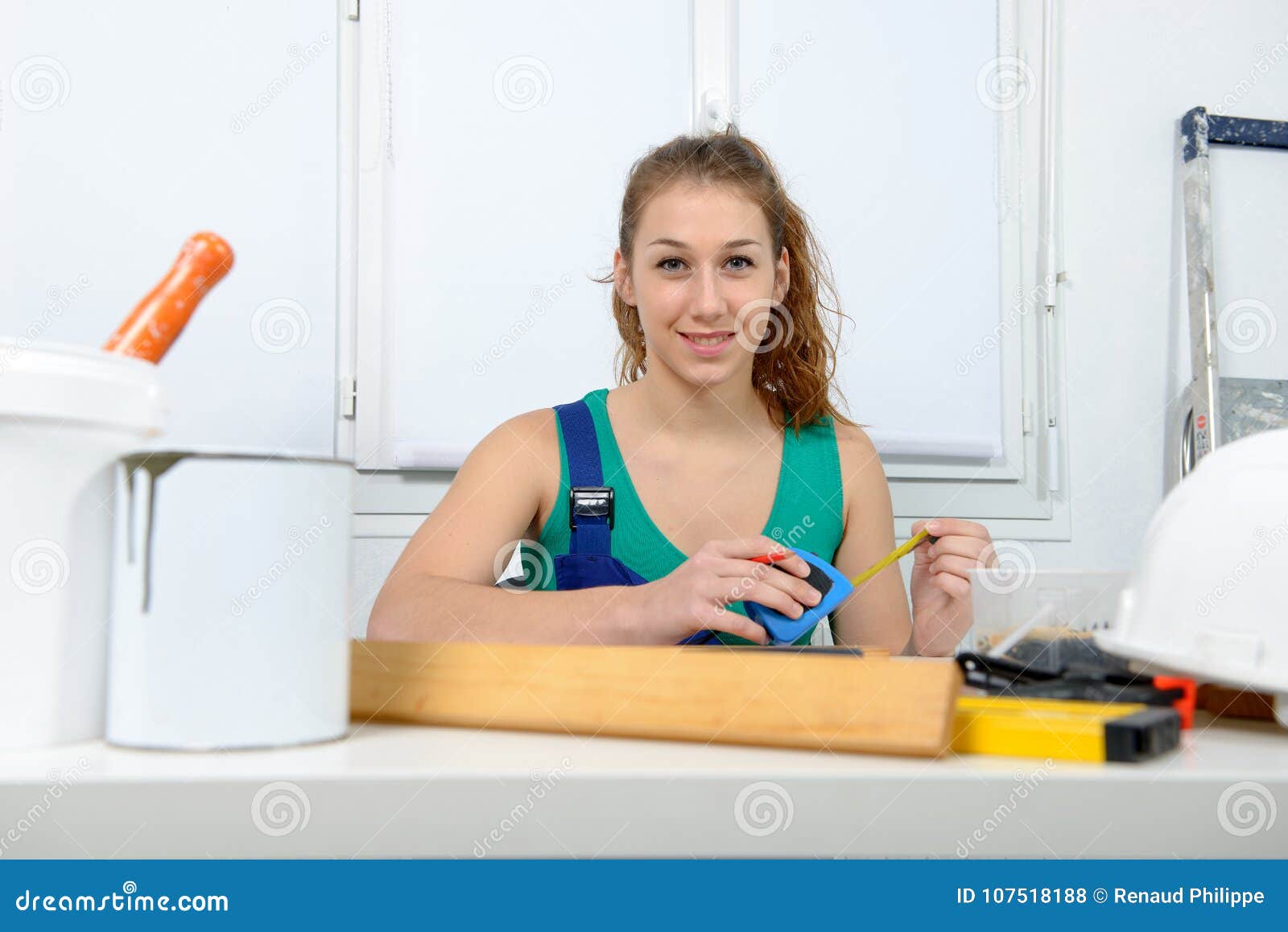 Woman Doing DIY Work at Home Stock Photo - Image of interior, indoor ...