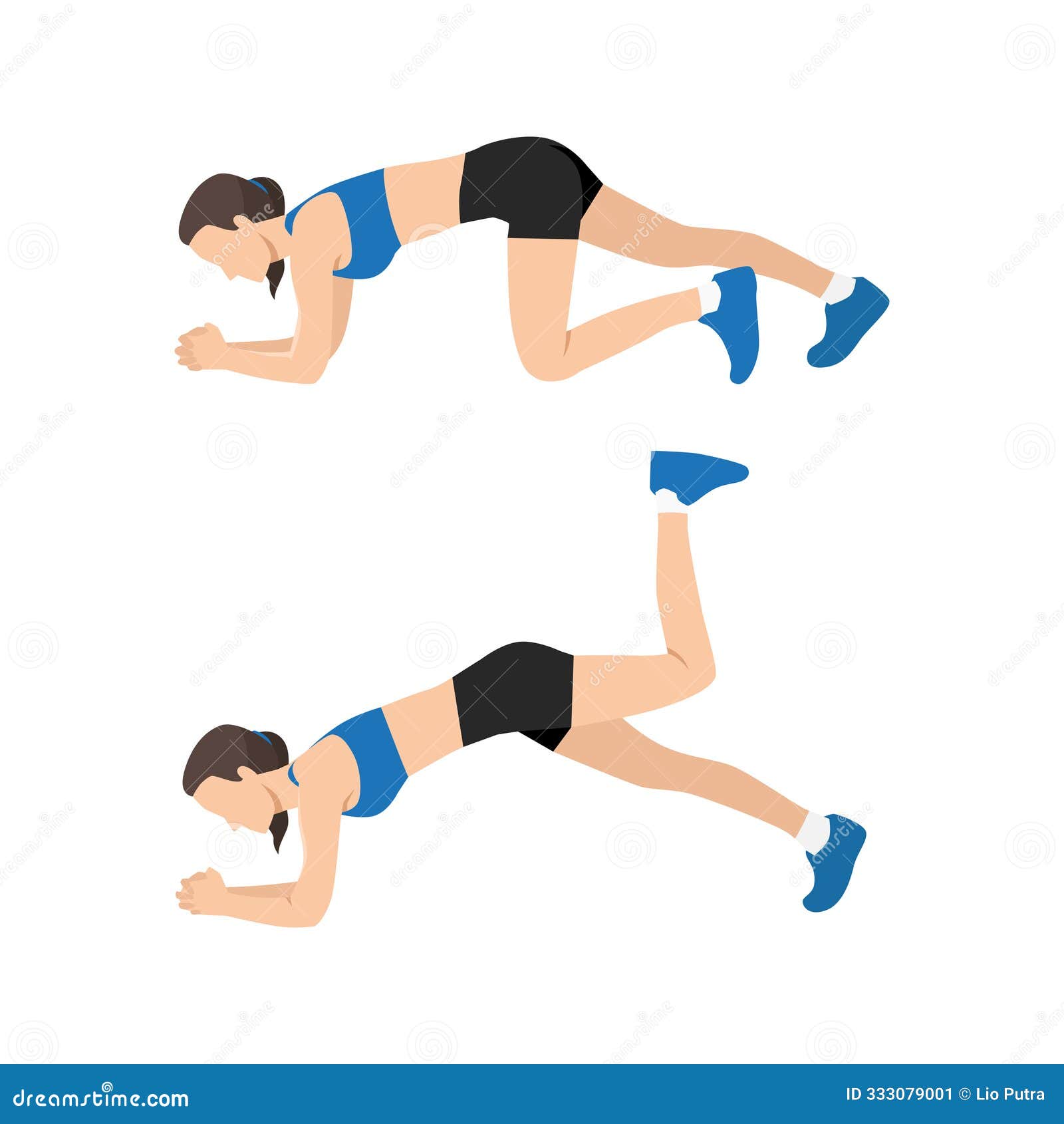 Woman Doing Donkey Kicks or Kicking Plank Exercise Stock Vector ...