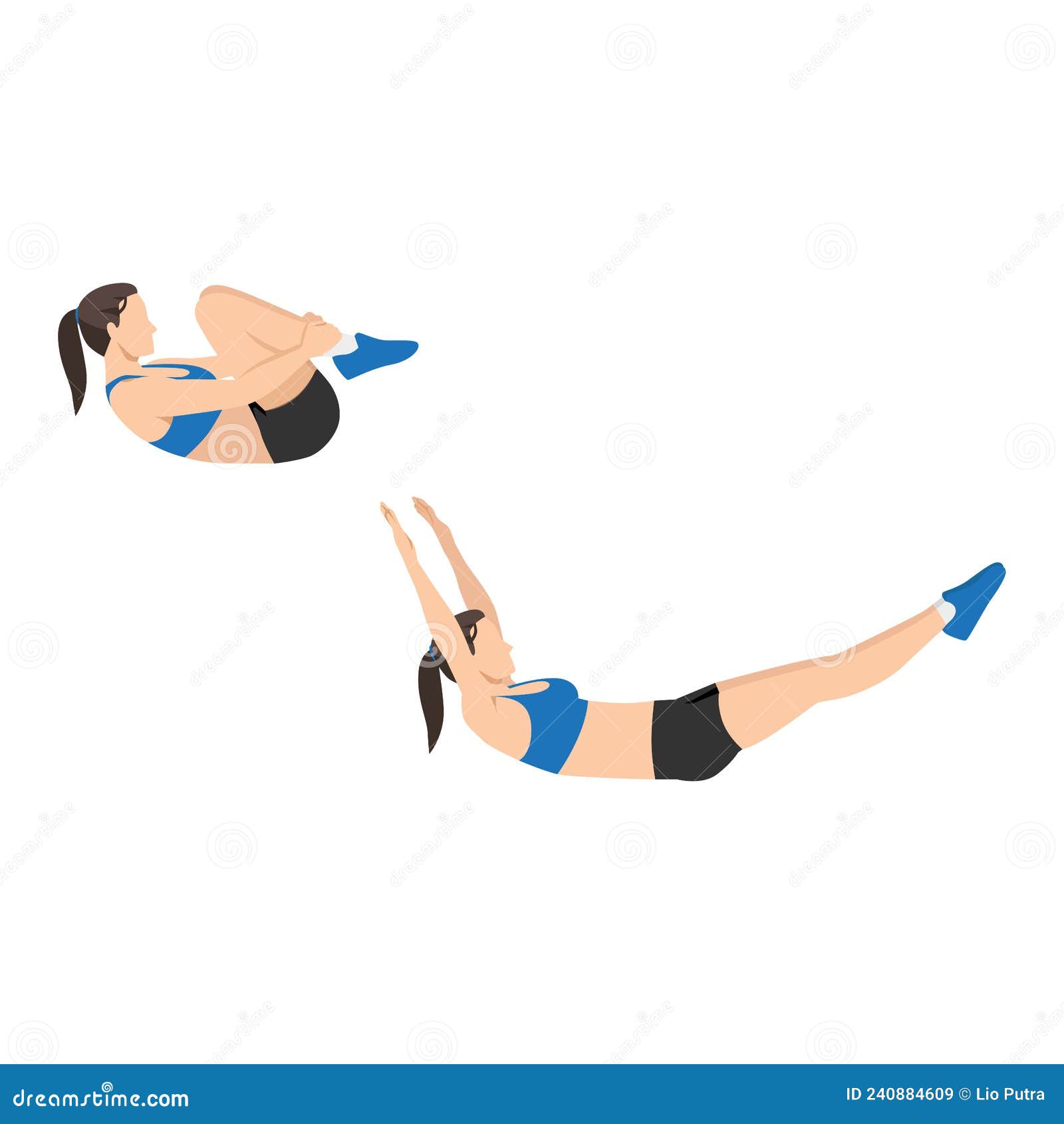 Woman Doing Double Leg Stretch Exercise. Flat Vector Stock Vector ...