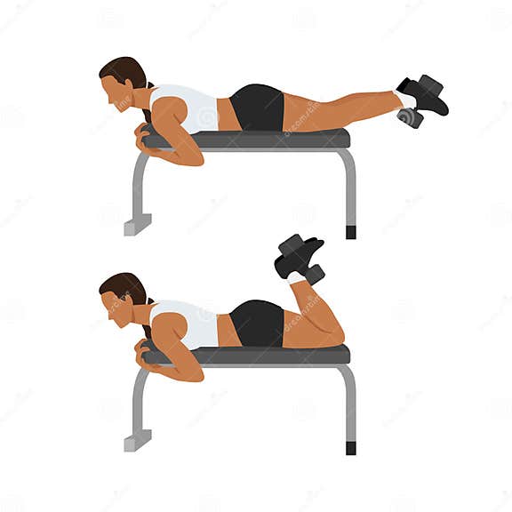 Woman Doing Dumbbell Hamstring Curl on Bench Exercise Stock ...