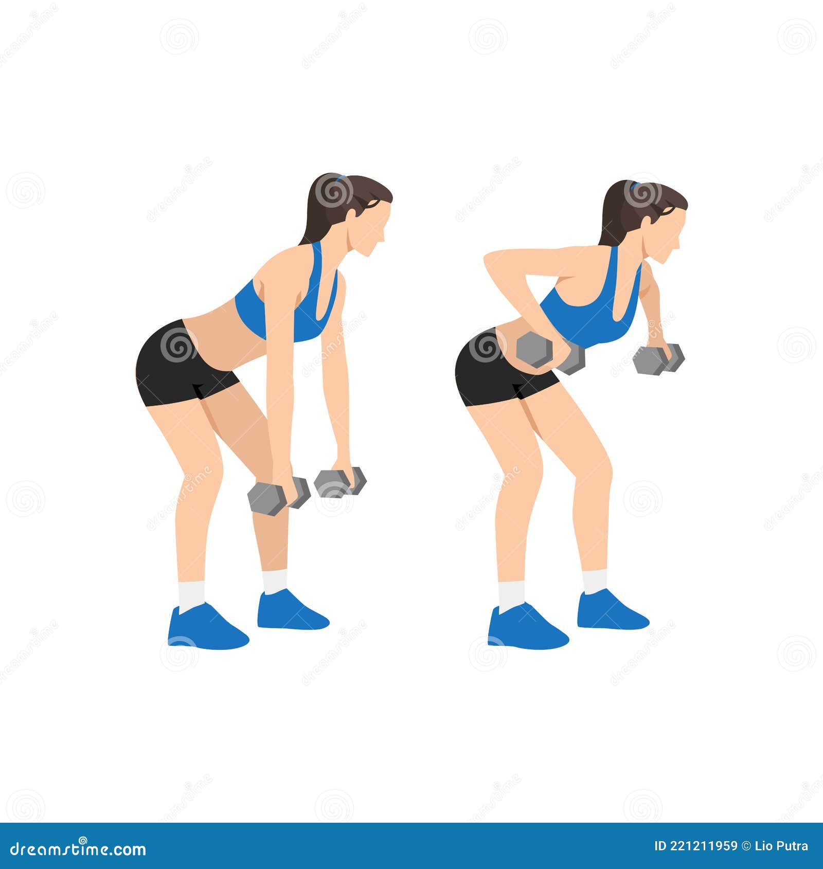 Woman Doing Dumbbell Row Exercise. Stock Vector - Illustration of ...