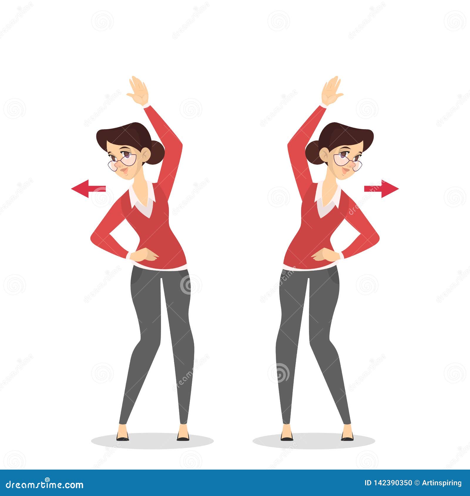Woman Doing Exercise for Back Stretch in Office Stock Vector ...