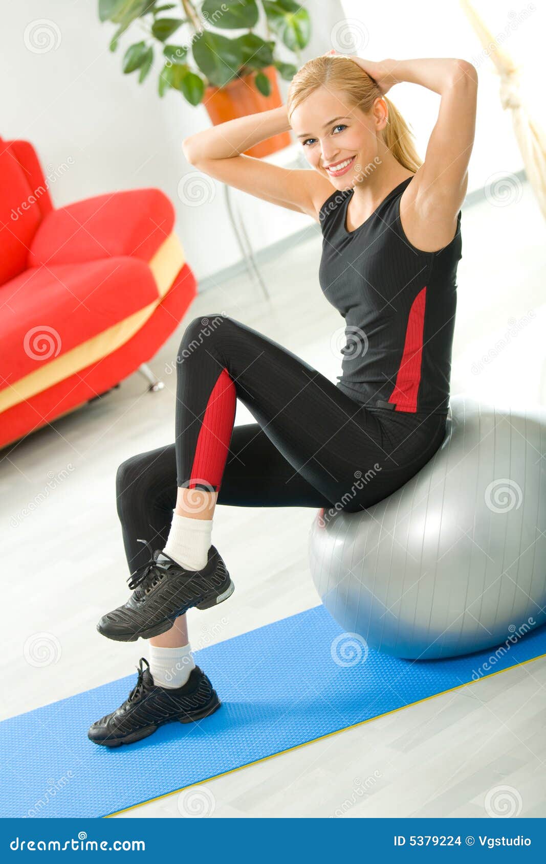 Woman Doing Exercises at Home Stock Photo - Image of person, happy: 5379224