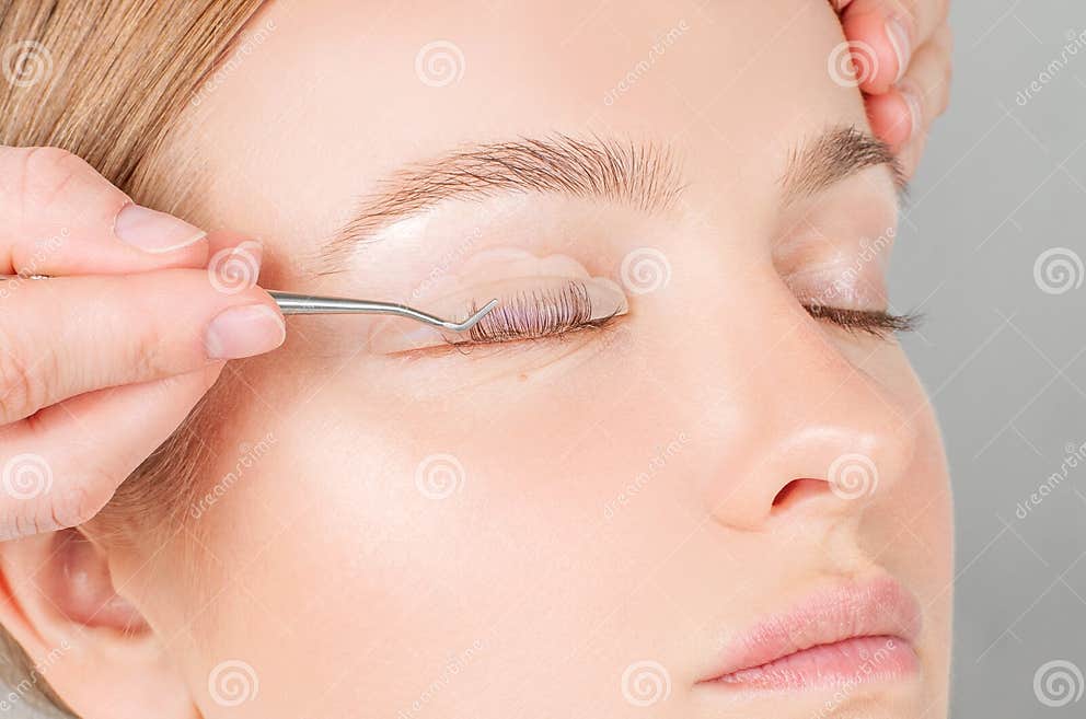 Woman Doing Eyelashes Lamination Staining Curling Laminating And
