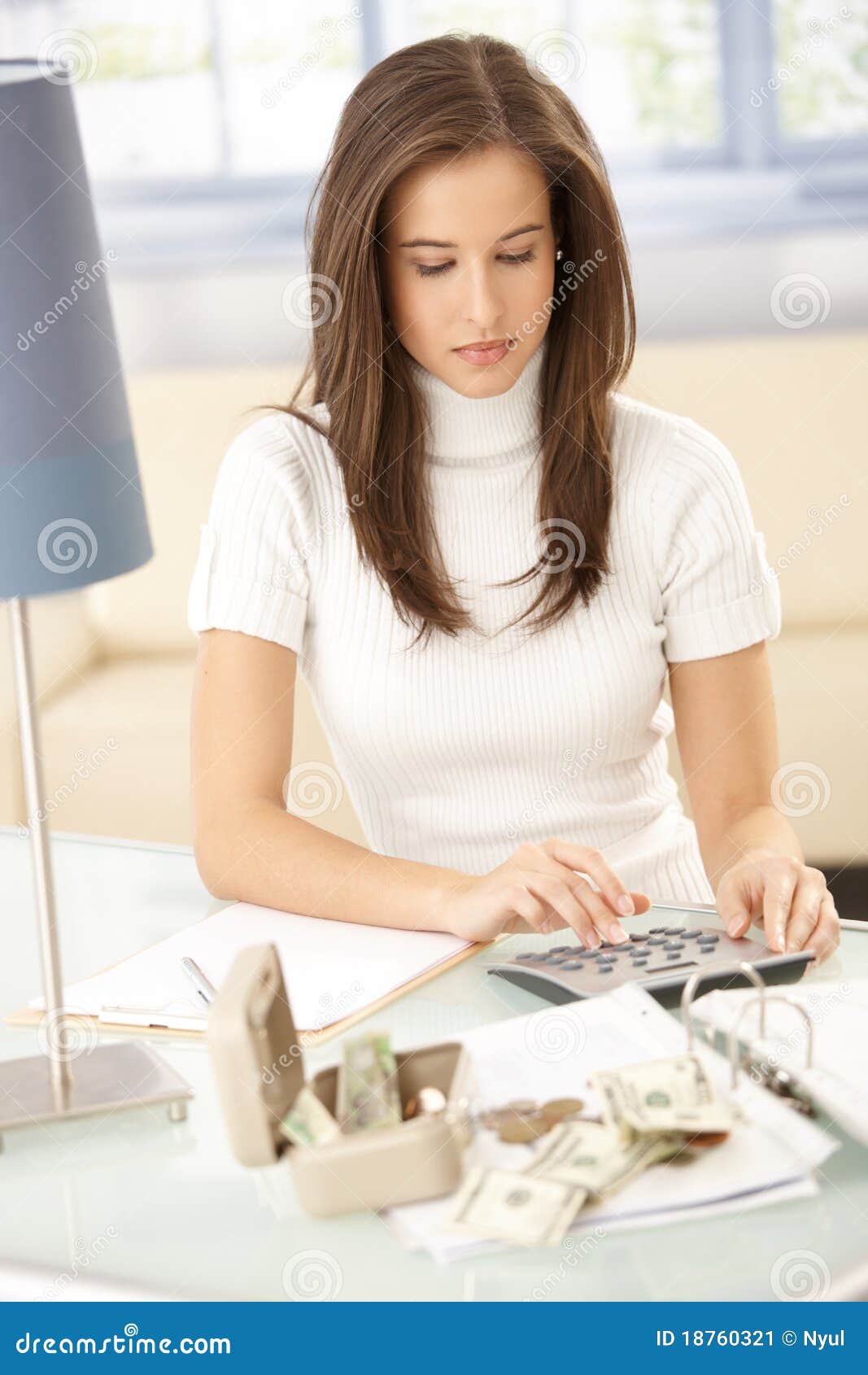 Woman Doing Financial Calculation Stock Image - Image of american ...