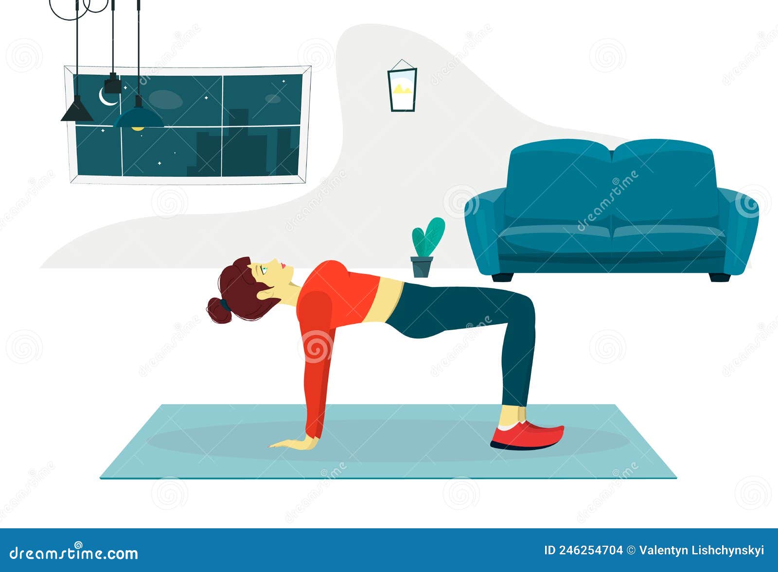 Woman Doing Fitness In Exercise At Home Beautiful Girl Is Engaged In