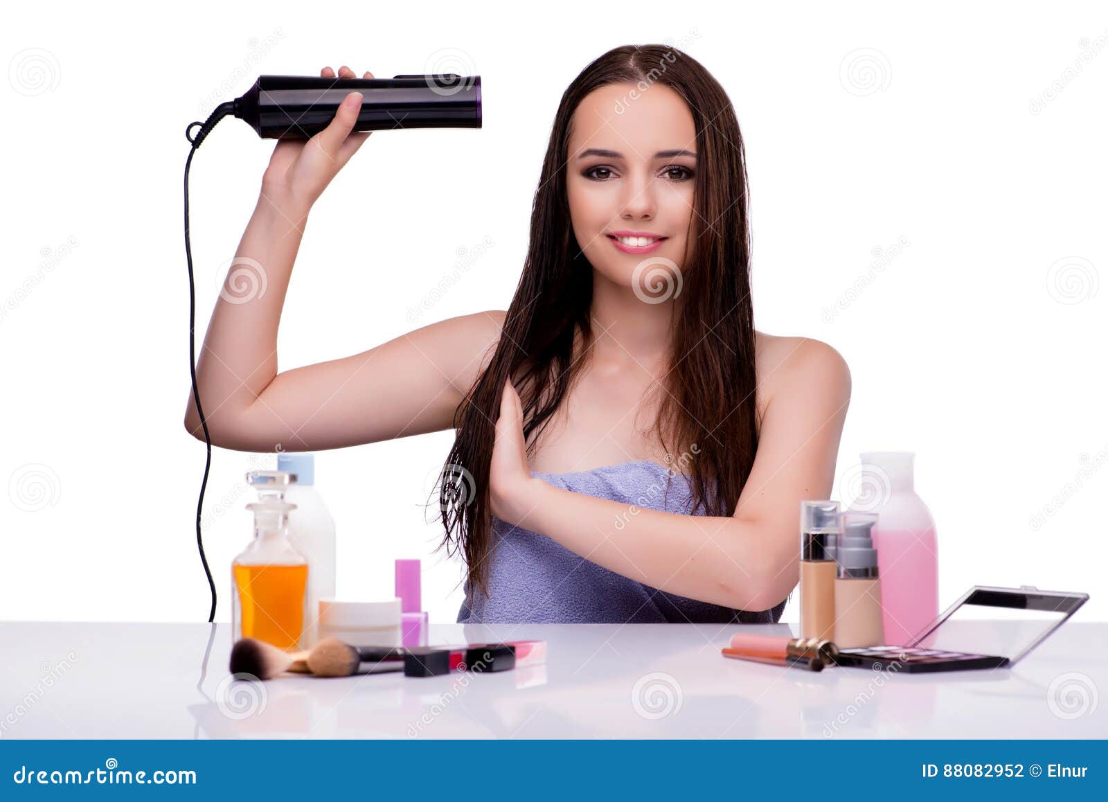 The Woman Doing Hair Isolated on White Stock Photo - Image of long ...