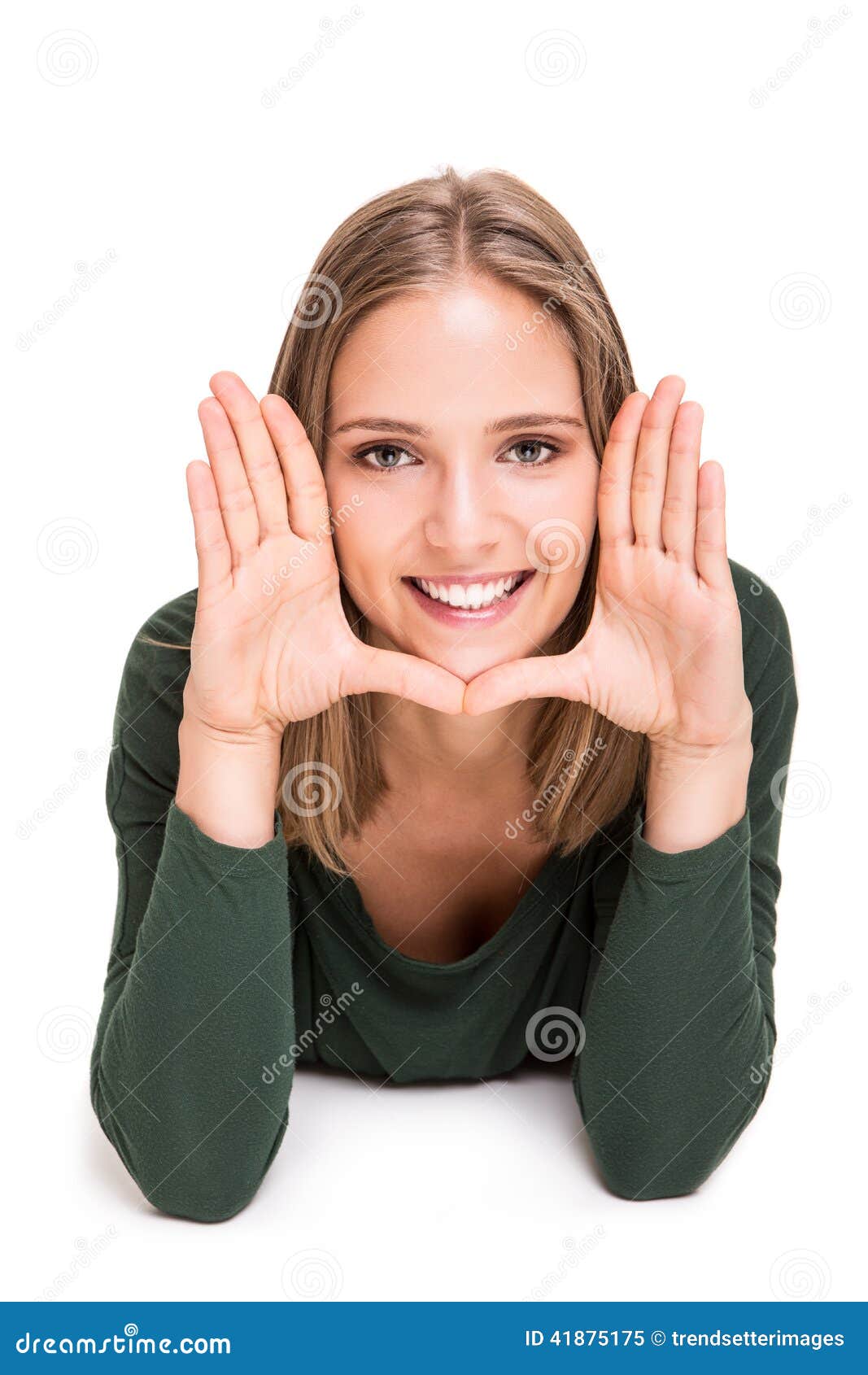Woman doing a hand frame stock image. Image of sign, smiling - 41875175