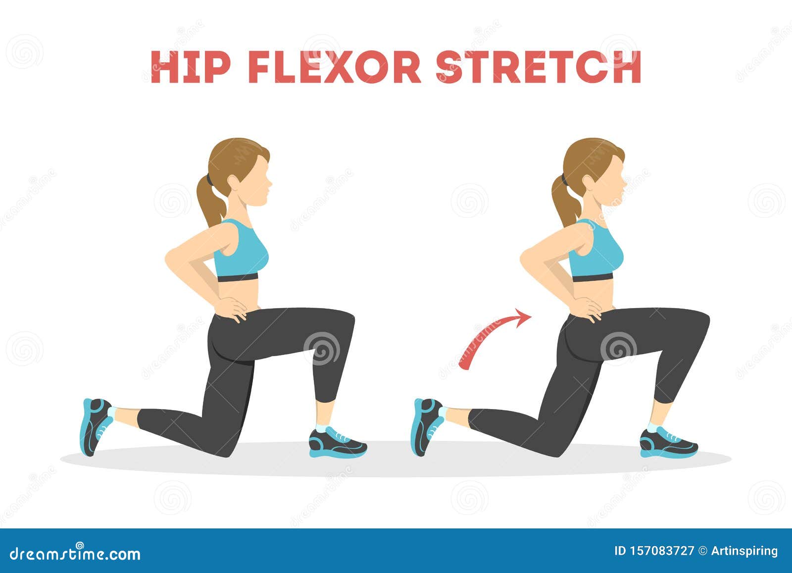 Woman Hip Flexor Stretch Exercise Stock Illustrations – 25 Woman Hip ...