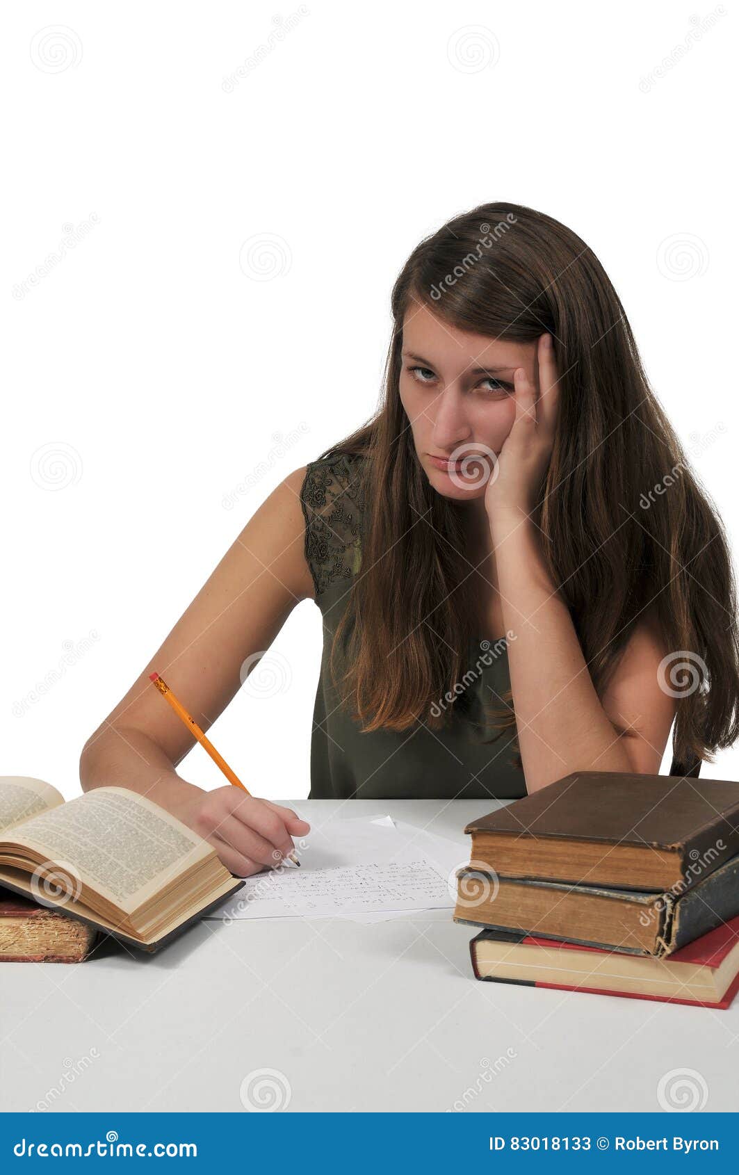 Woman doing homework stock image. Image of books, learning - 83018133
