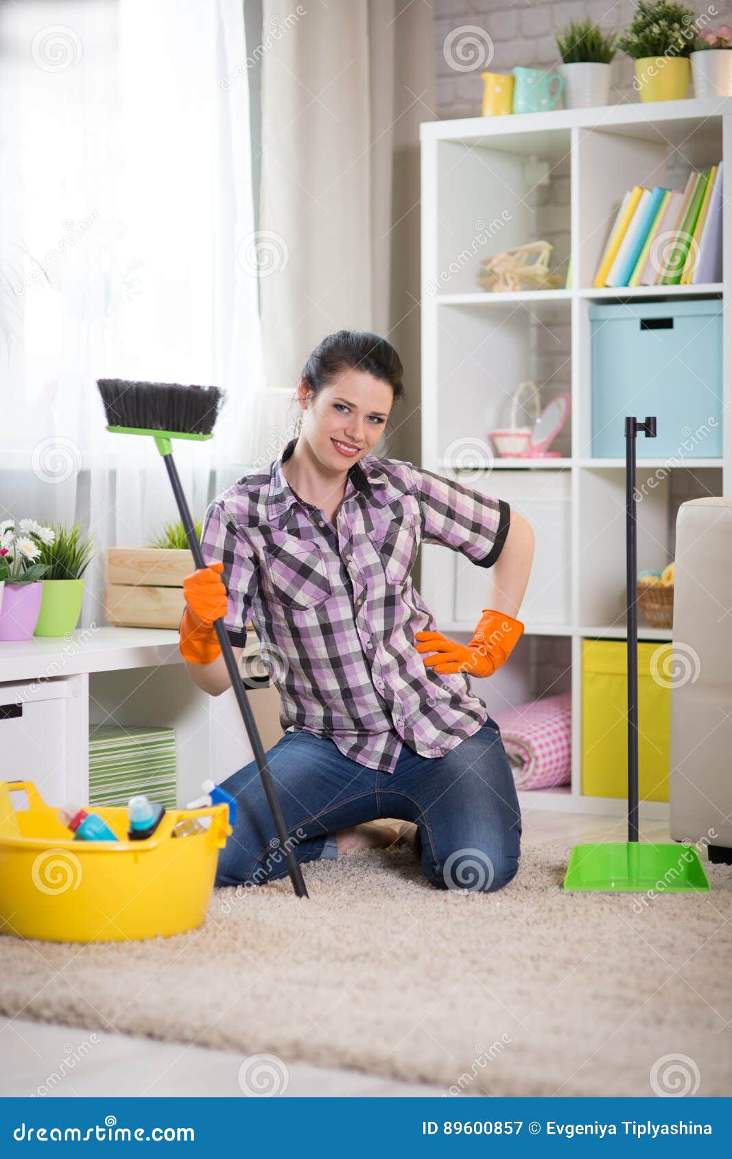 Woman doing house cleaning stock image. Image of floor - 89600857