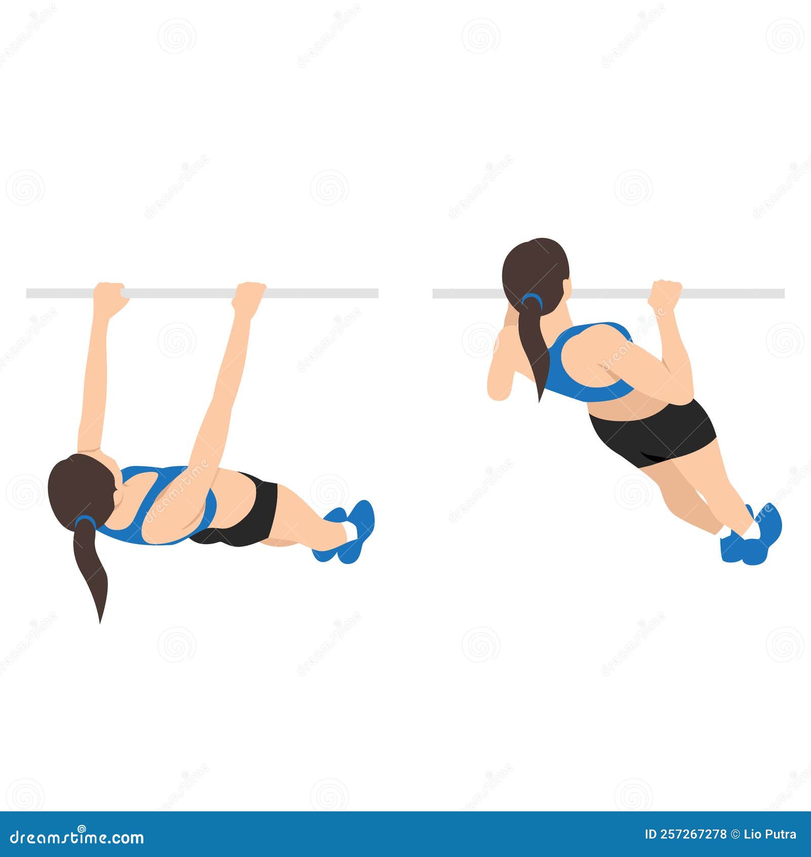 Man Doing Inverted Rows. Reverse Pull Ups Exercise. Vector Illustration ...