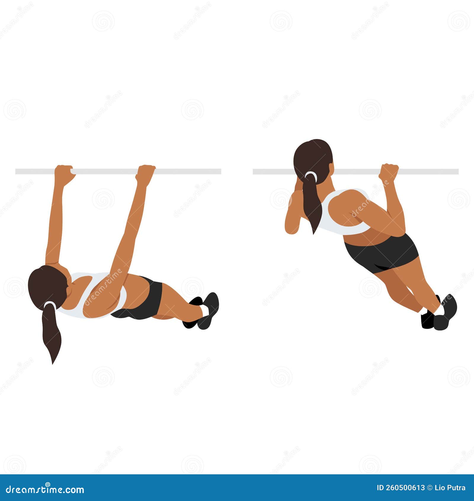 Woman Doing Inverted Rows Exercise. Flat Vector Illustration Stock ...