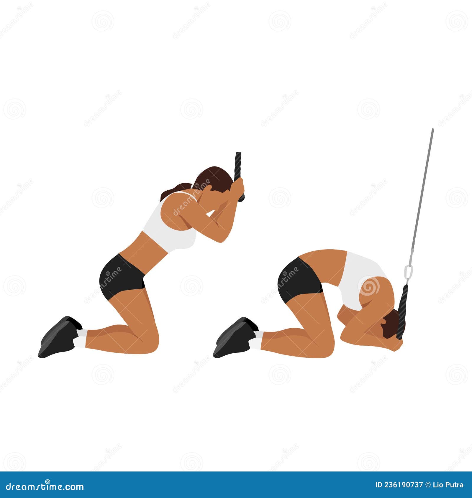 Woman Doing Kneeling Cable Crunches Exercise Stock Illustration Illustration Of Instruction