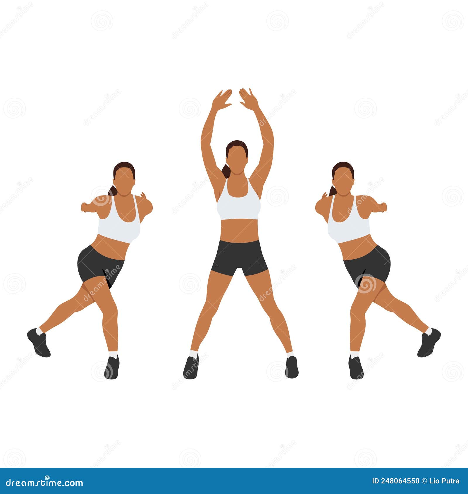 Woman Doing Lateral Steps Pulls Exercise. Flat Vector Stock ...