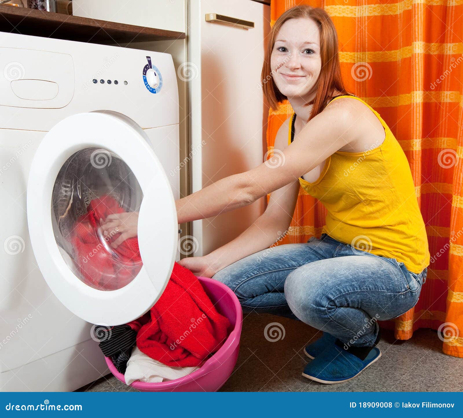 Woman doing laundry stock photo. Image of adult, person - 18909008