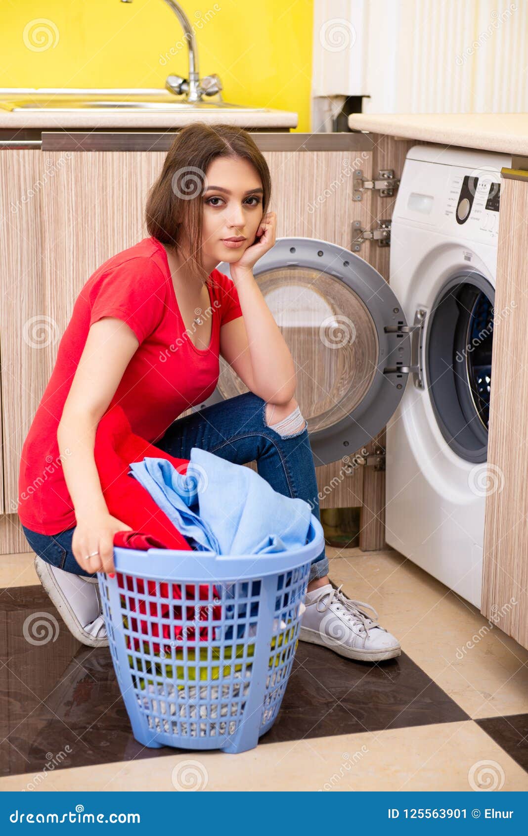 The Woman Doing Laundry at Home Stock Image - Image of hygiene ...