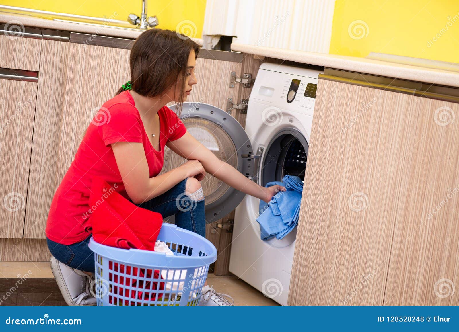 The Woman Doing Laundry at Home Stock Photo - Image of hygiene ...