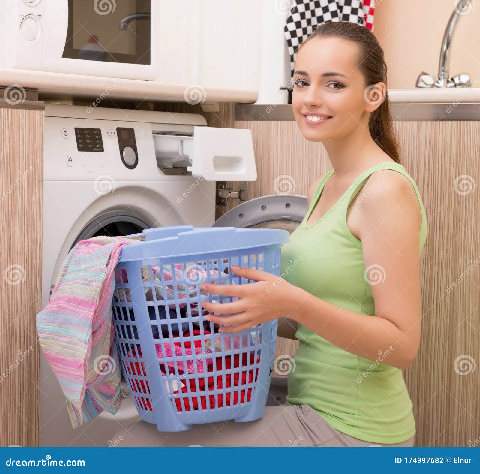 Woman Doing Laundry at Home Stock Photo - Image of basket, clean: 174997682