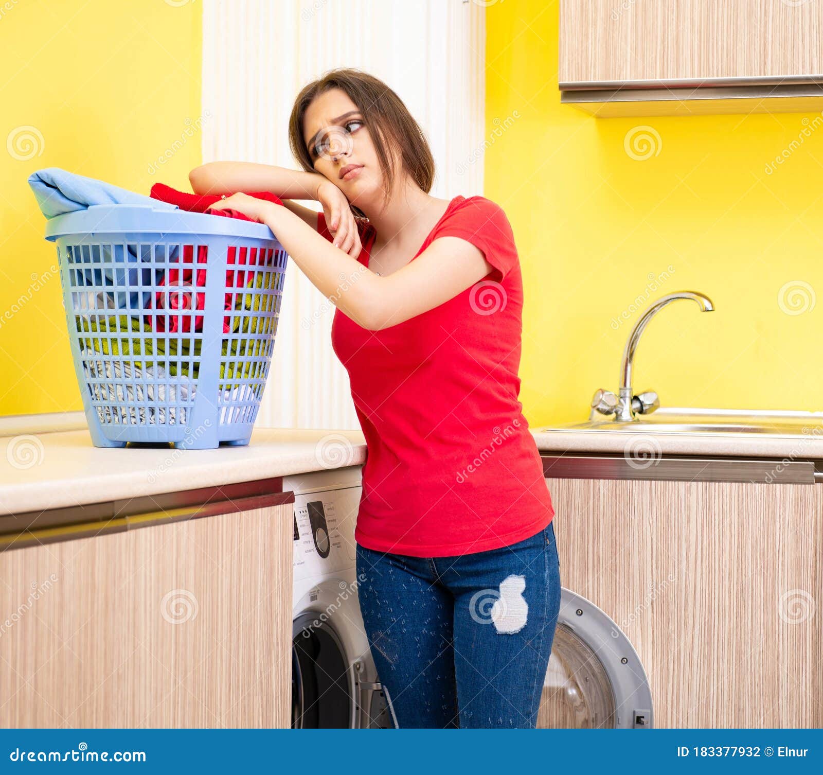 Woman Doing Laundry at Home Stock Photo - Image of clean, clothing ...