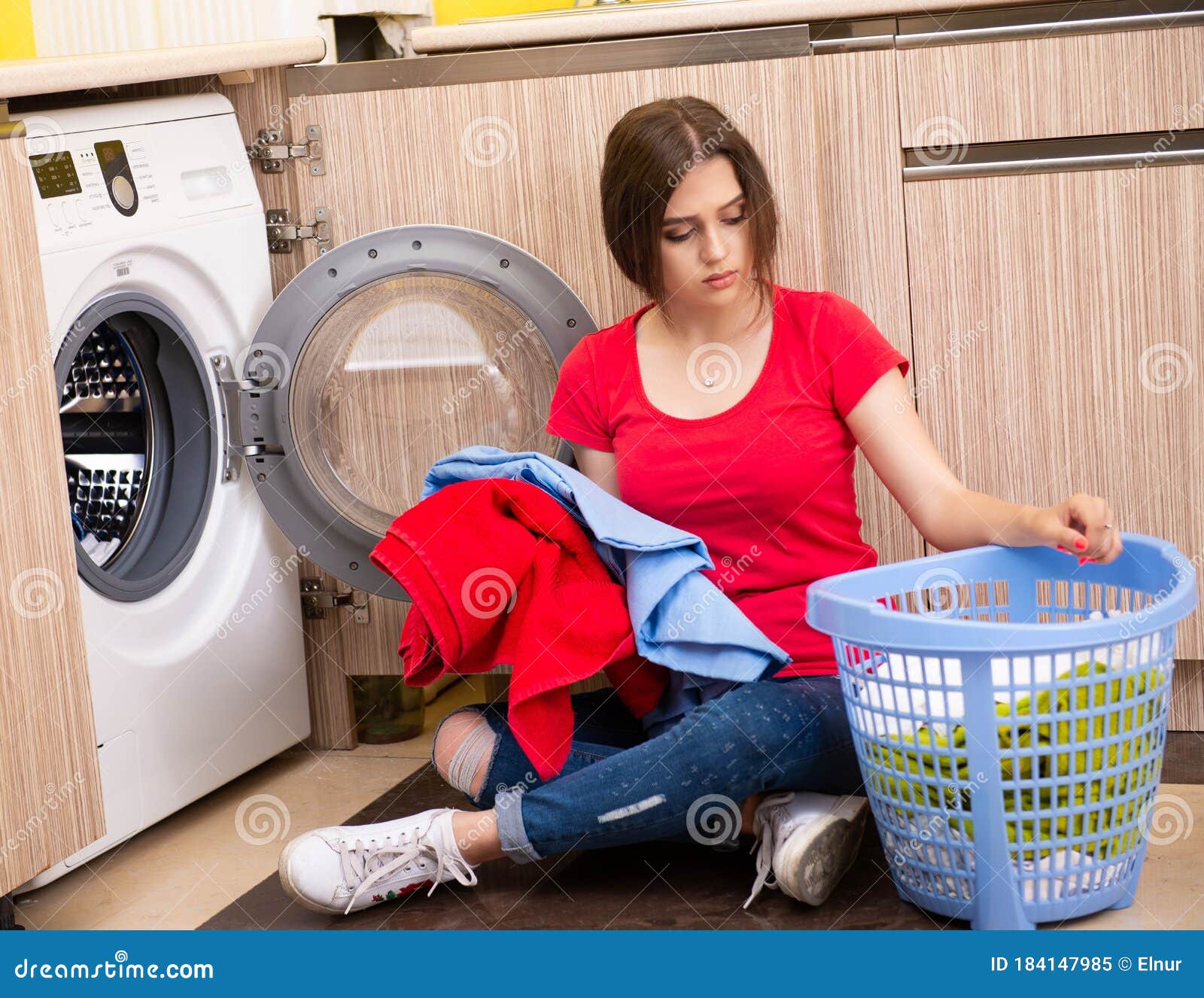 Woman Doing Laundry at Home Stock Image - Image of chore, hygiene ...