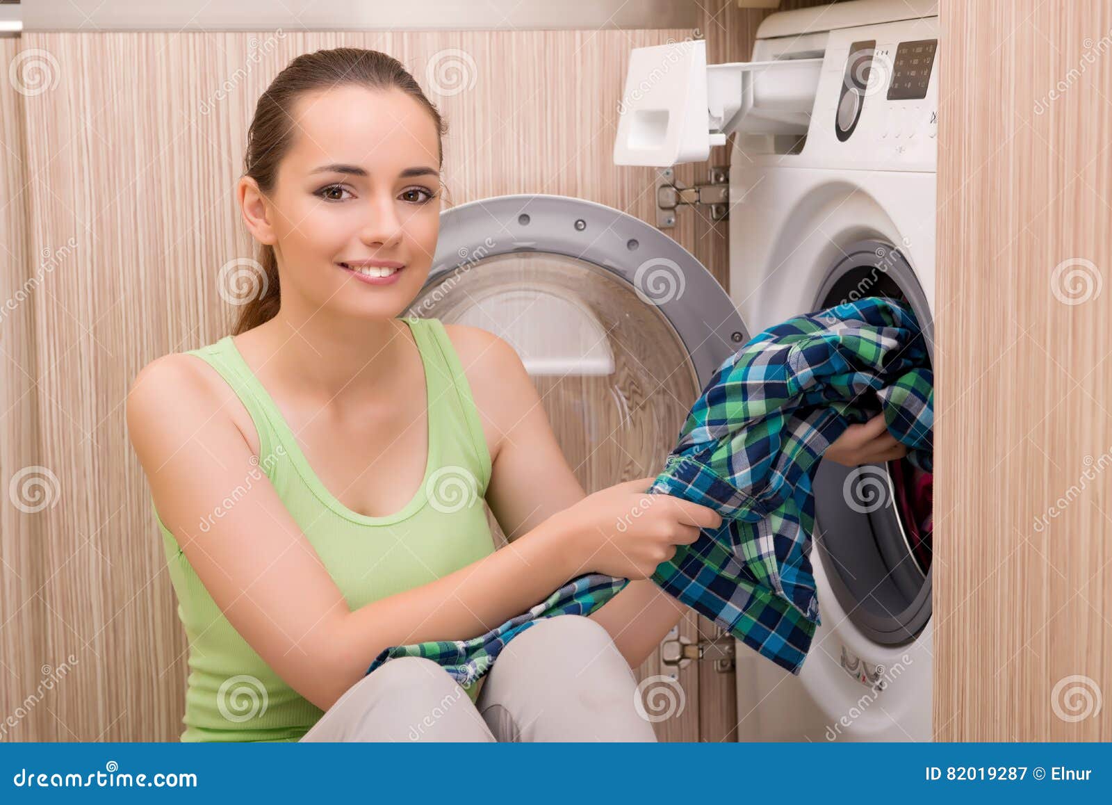 The Woman Doing Laundry at Home Stock Image - Image of happy ...