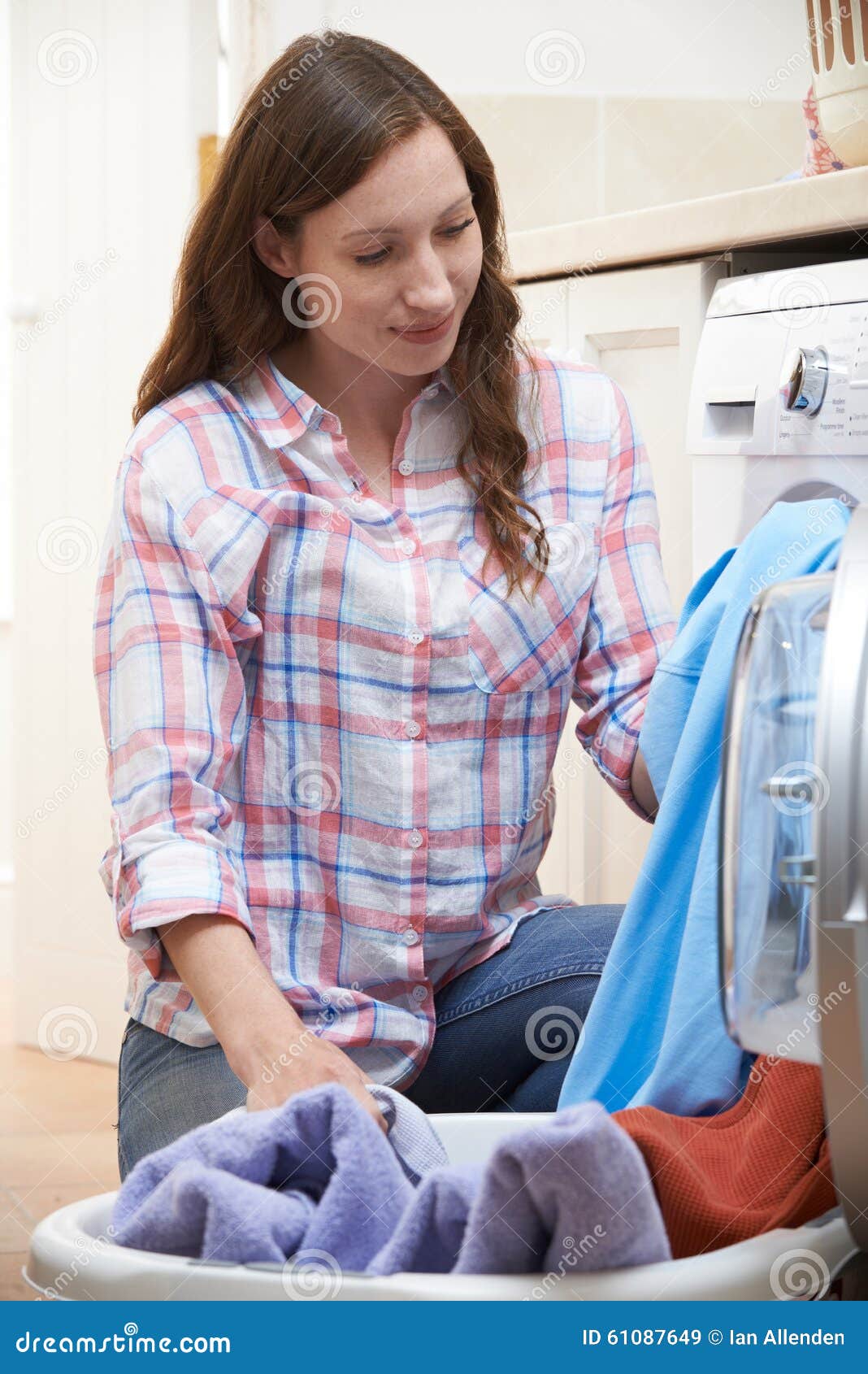 Woman Doing Laundry at Home Stock Image - Image of female, working ...