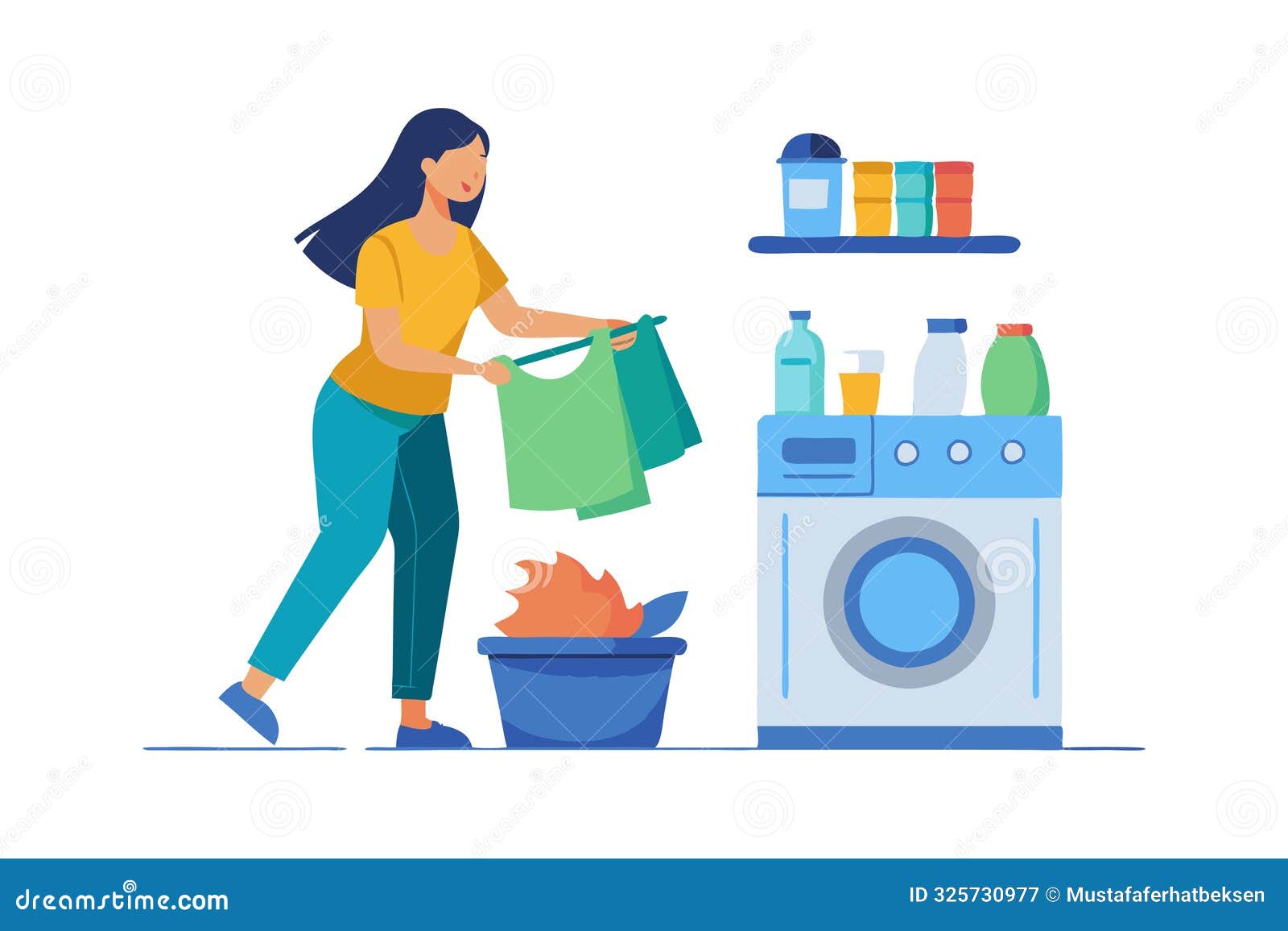 Woman Doing Laundry with Washing Machine in Modern Home, Sorting ...