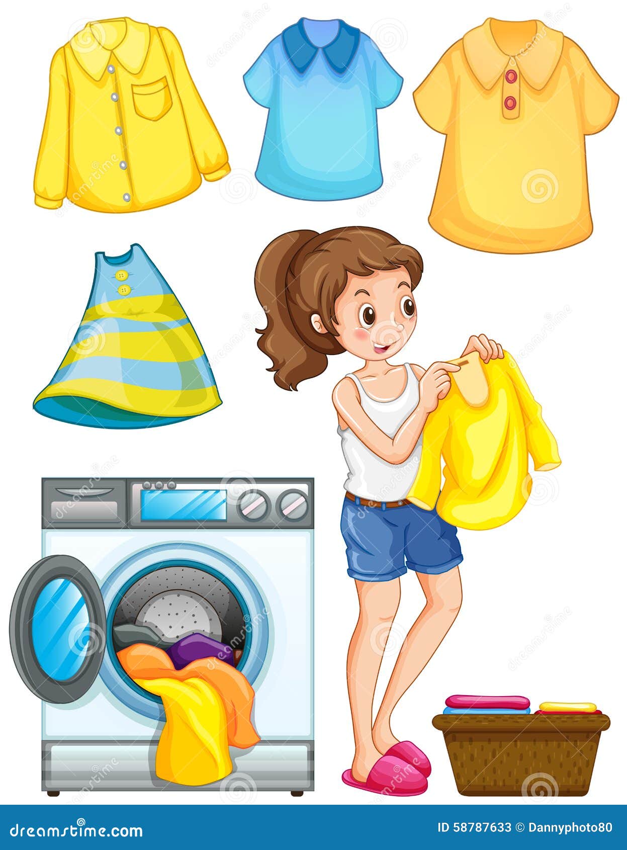 Woman doing laundry work stock vector. Illustration of folding - 58787633