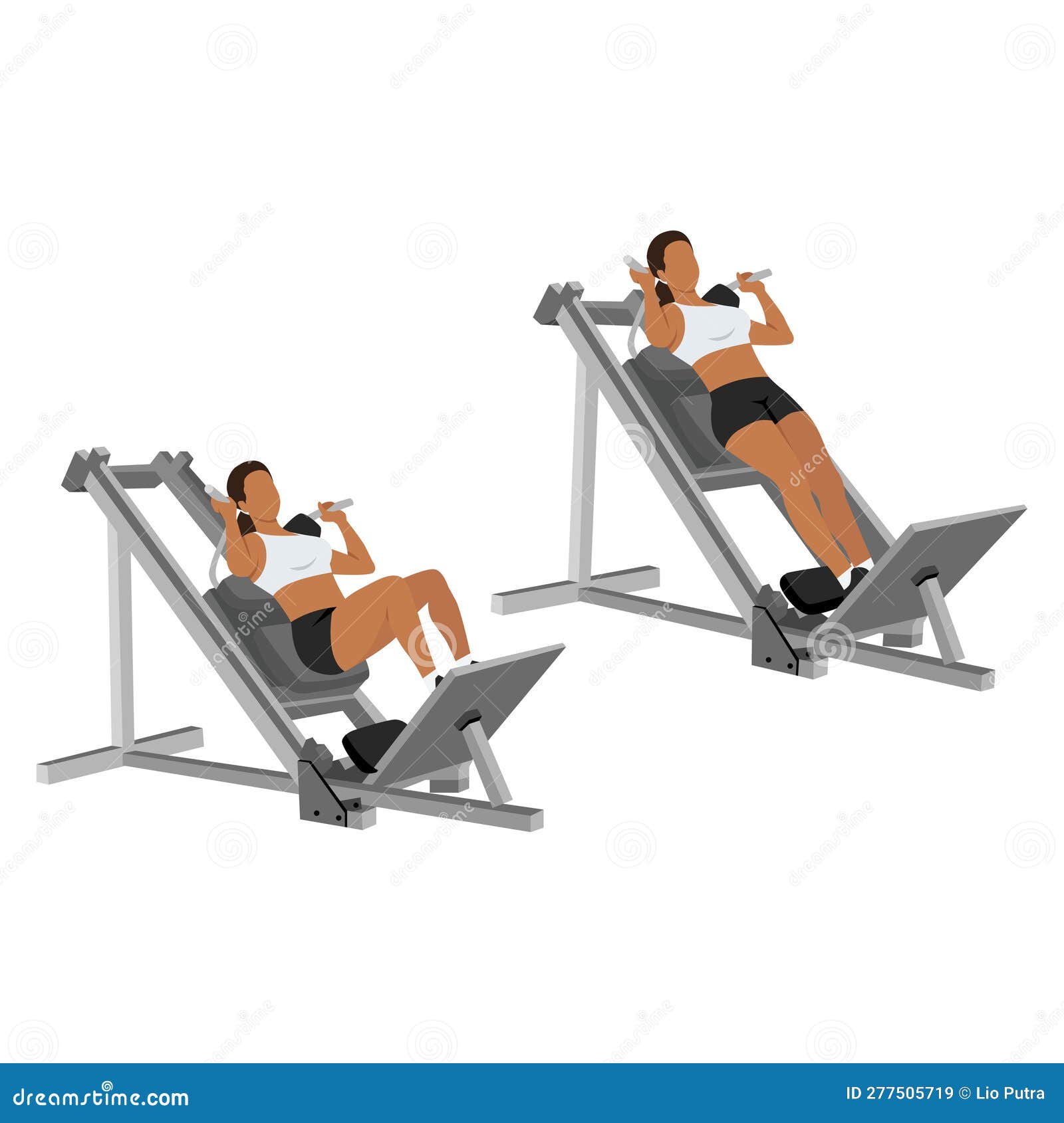 Woman Doing Machine Hack Squat Exercise. Flat Vector Stock Illustration ... Woman Doing Machine Hack Squat Exercise. Flat Vector Stock Illustration ...