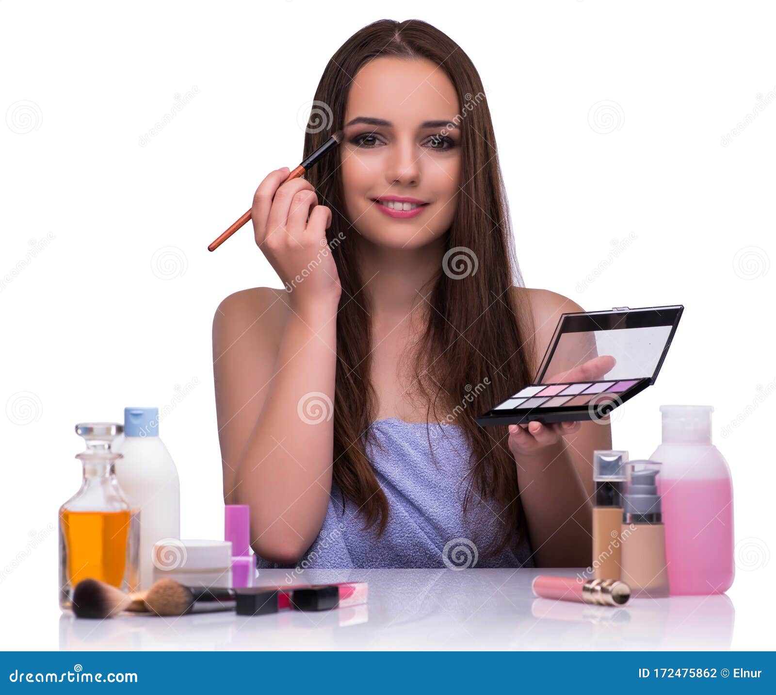 Woman Doing Makeup Isolated on White Stock Photo - Image of beauty ...