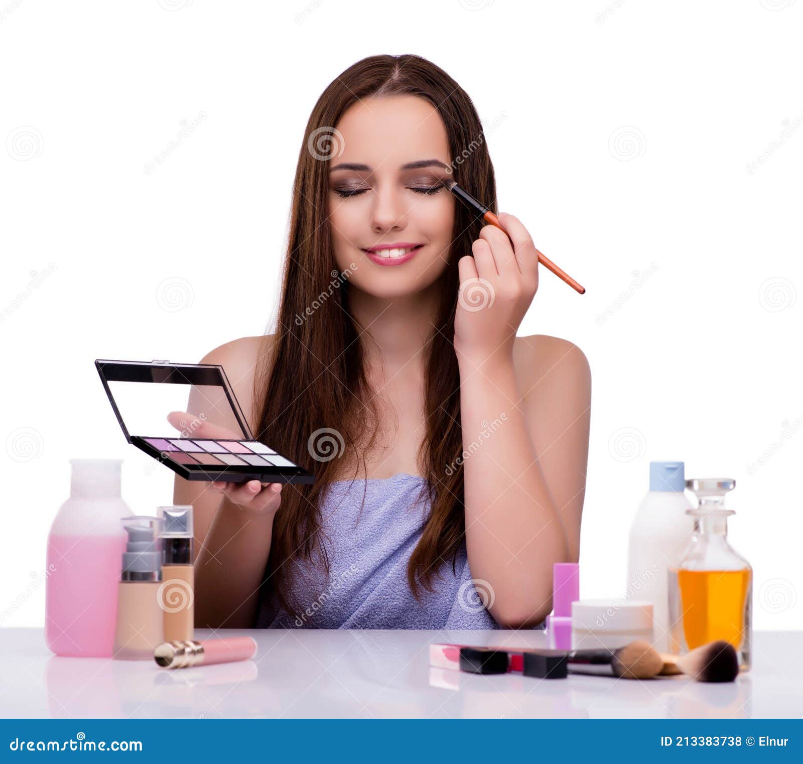 Woman Doing Makeup Isolated on White Stock Photo - Image of look, hair ...