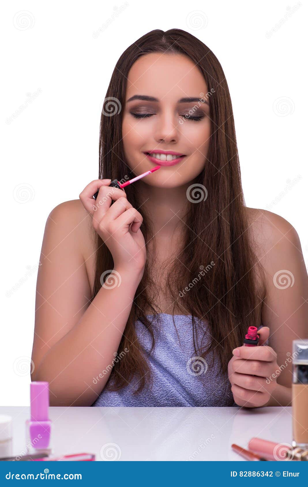 The Woman Doing Makeup Isolated on White Stock Photo - Image of beauty ...