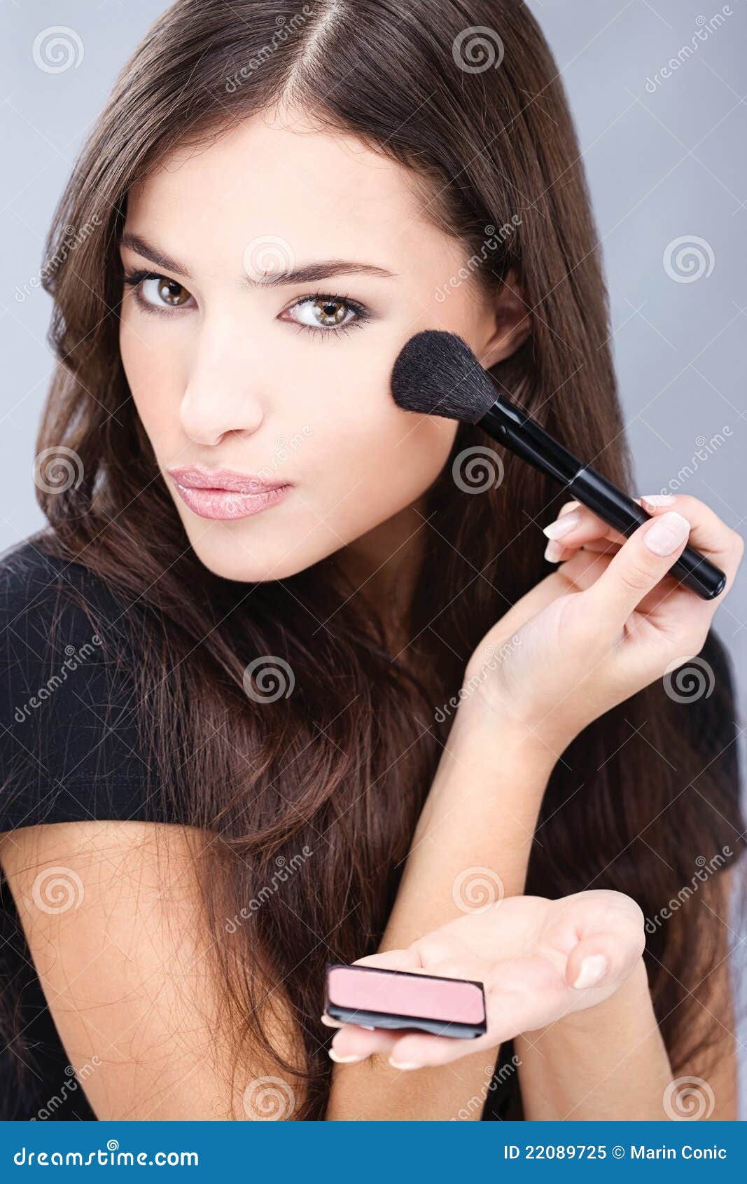 Woman Doing Makeup with Powder Brush Stock Image - Image of pretty ...