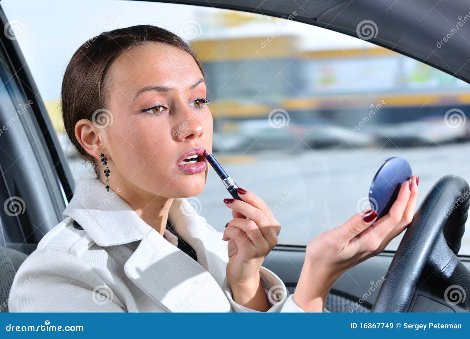 Woman is Doing Makeup on the Run Stock Image - Image of copy, hands ...
