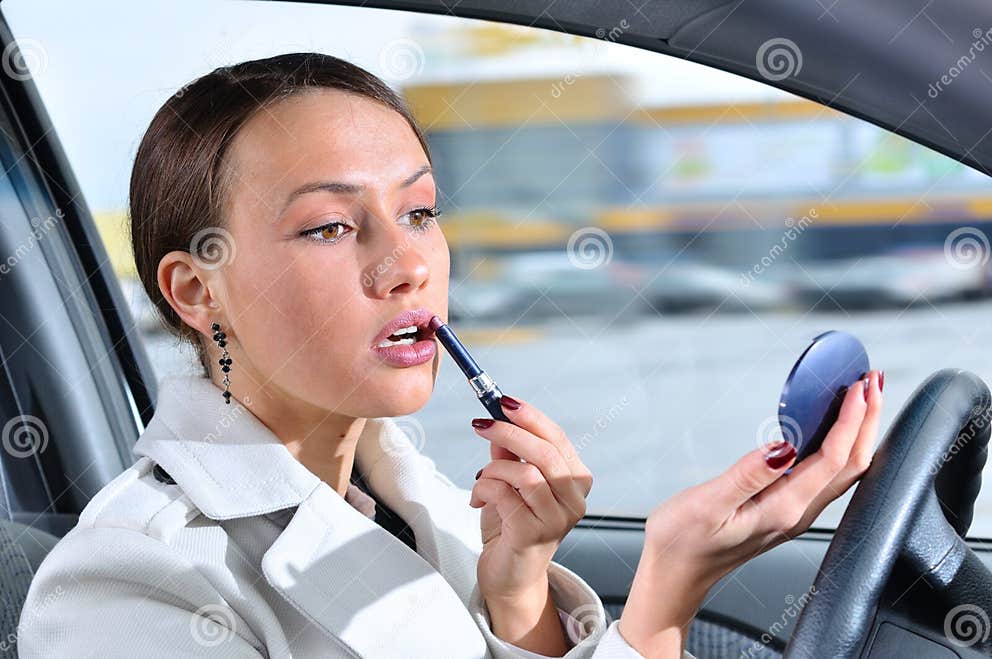 Woman is Doing Makeup on the Run Stock Image - Image of copy, hands ...