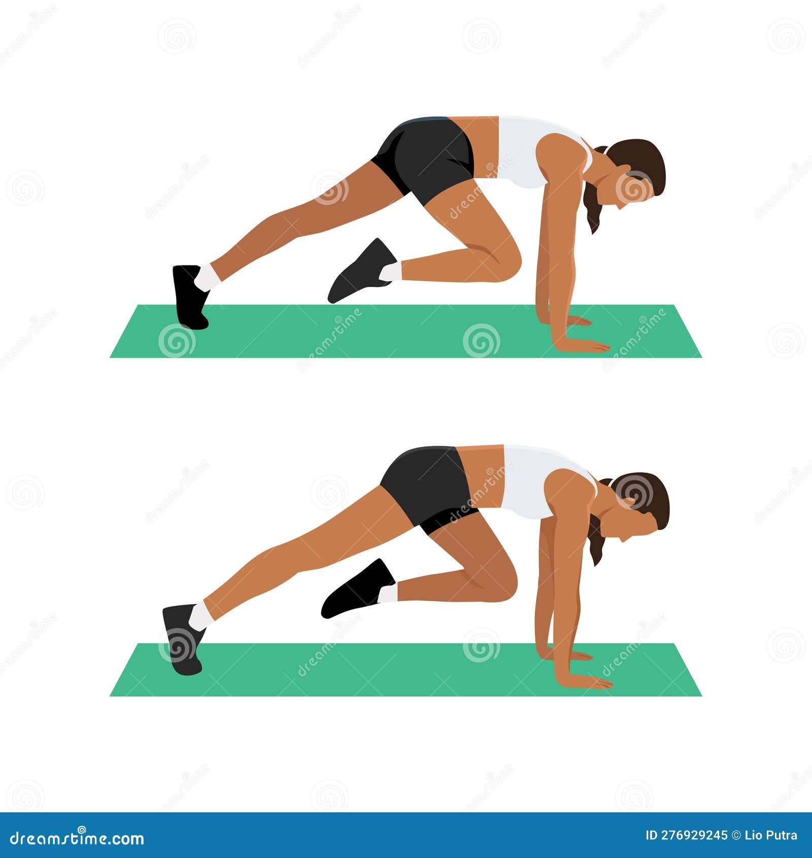 Woman Doing the Mountain Climber Exercise. Flat Vector Stock ...