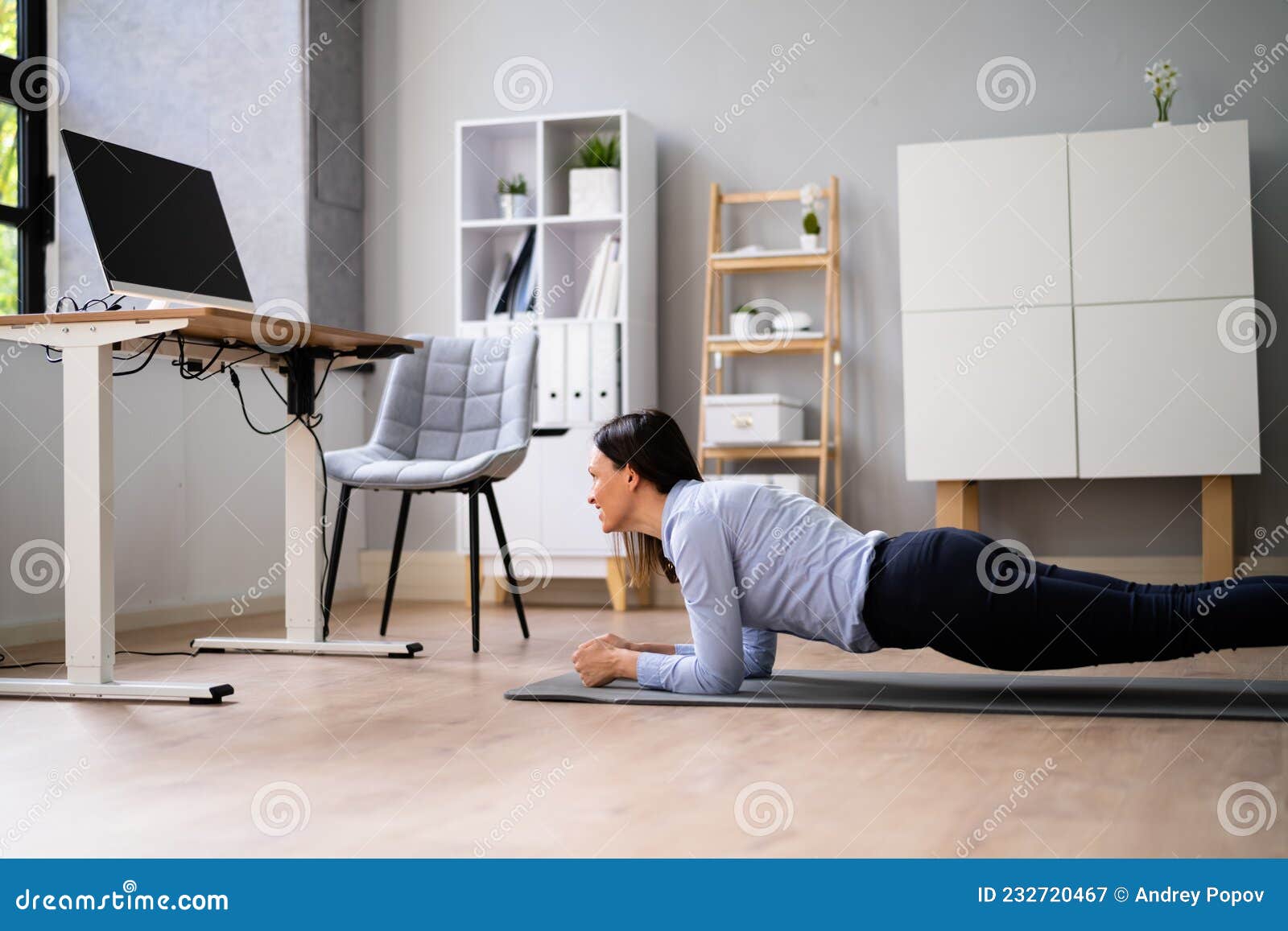 Woman Doing Office Plank Exercise Workout Stock Image - Image of ...