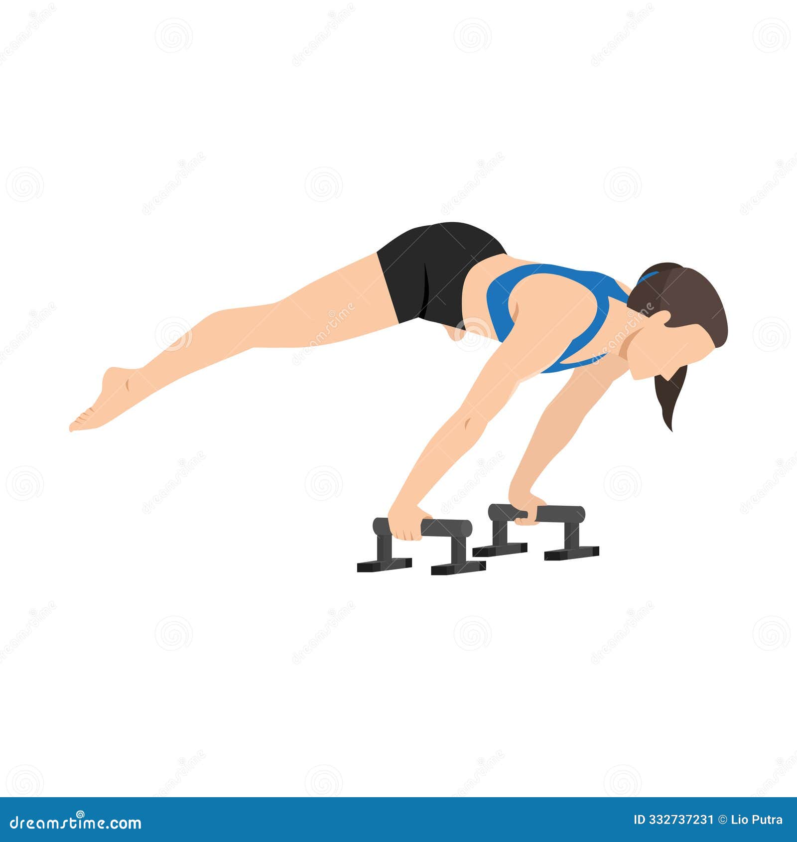 Woman Doing Perfect Straddle Planche with Push Up Bars Stock Vector ...