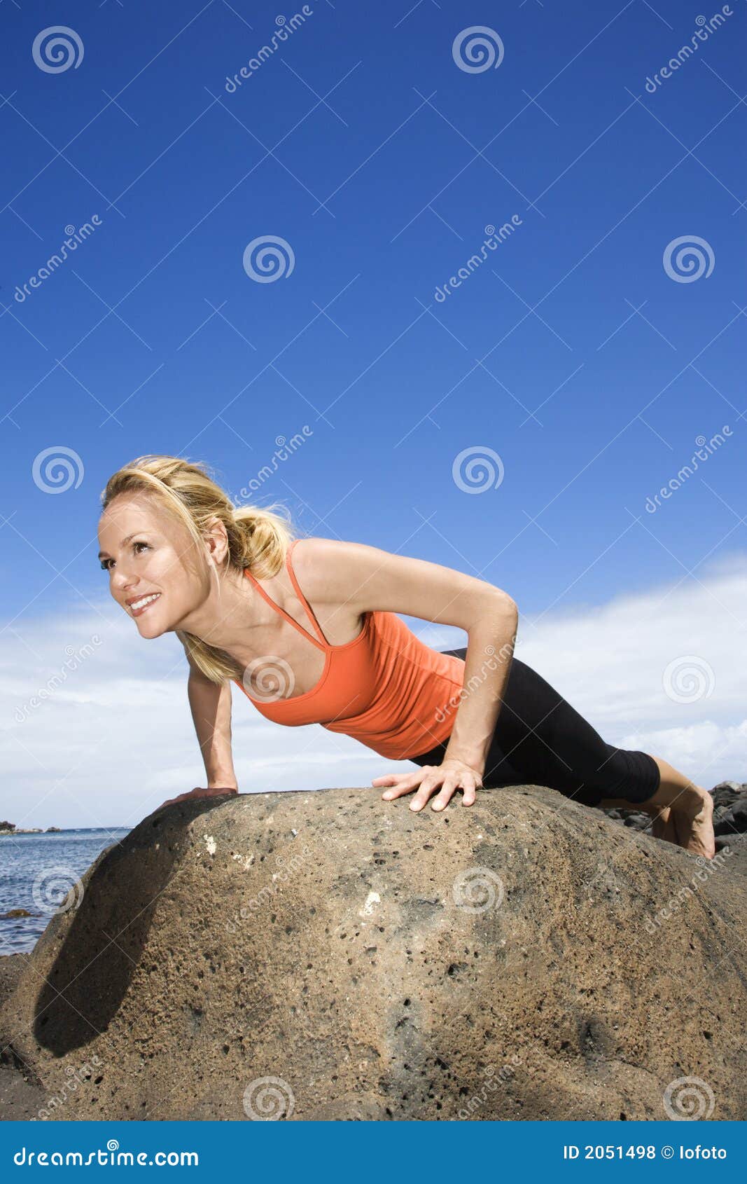 Woman Doing Push Up on Rock. Stock Photo - Image of outdoors ...