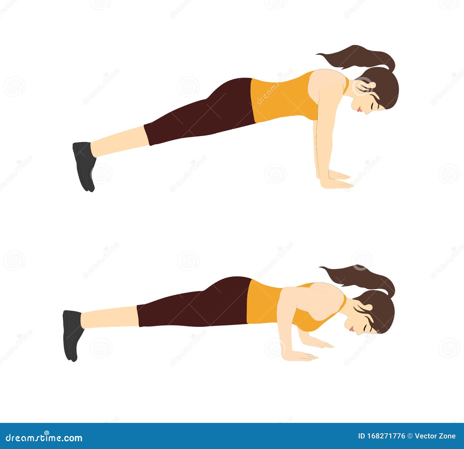 Woman Doing Push Up Workout Two Step for Exercise Guide. Stock Vector ...
