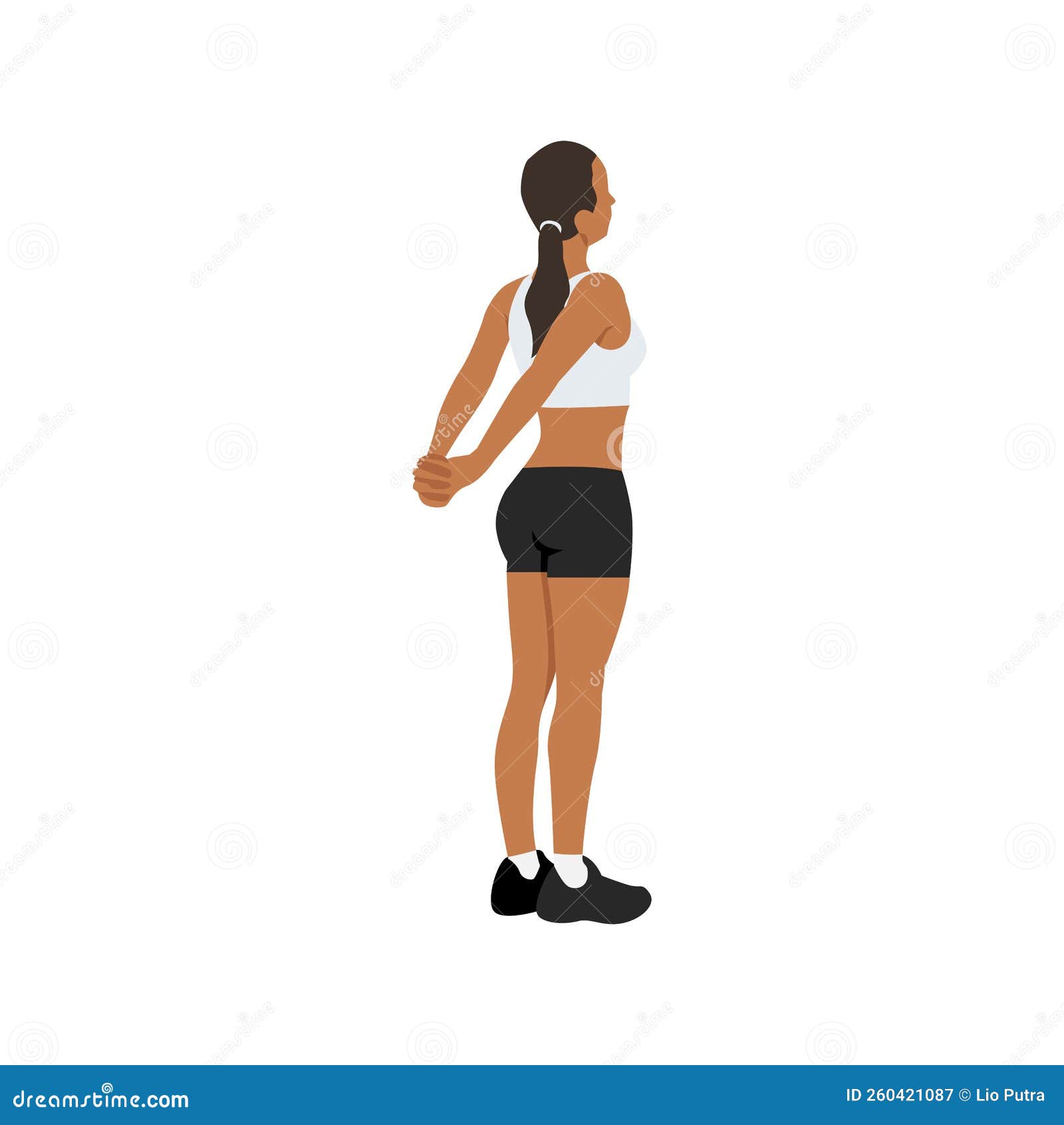Woman Doing Reverse Shoulder Stretch Exercise. Flat Vector Stock ...