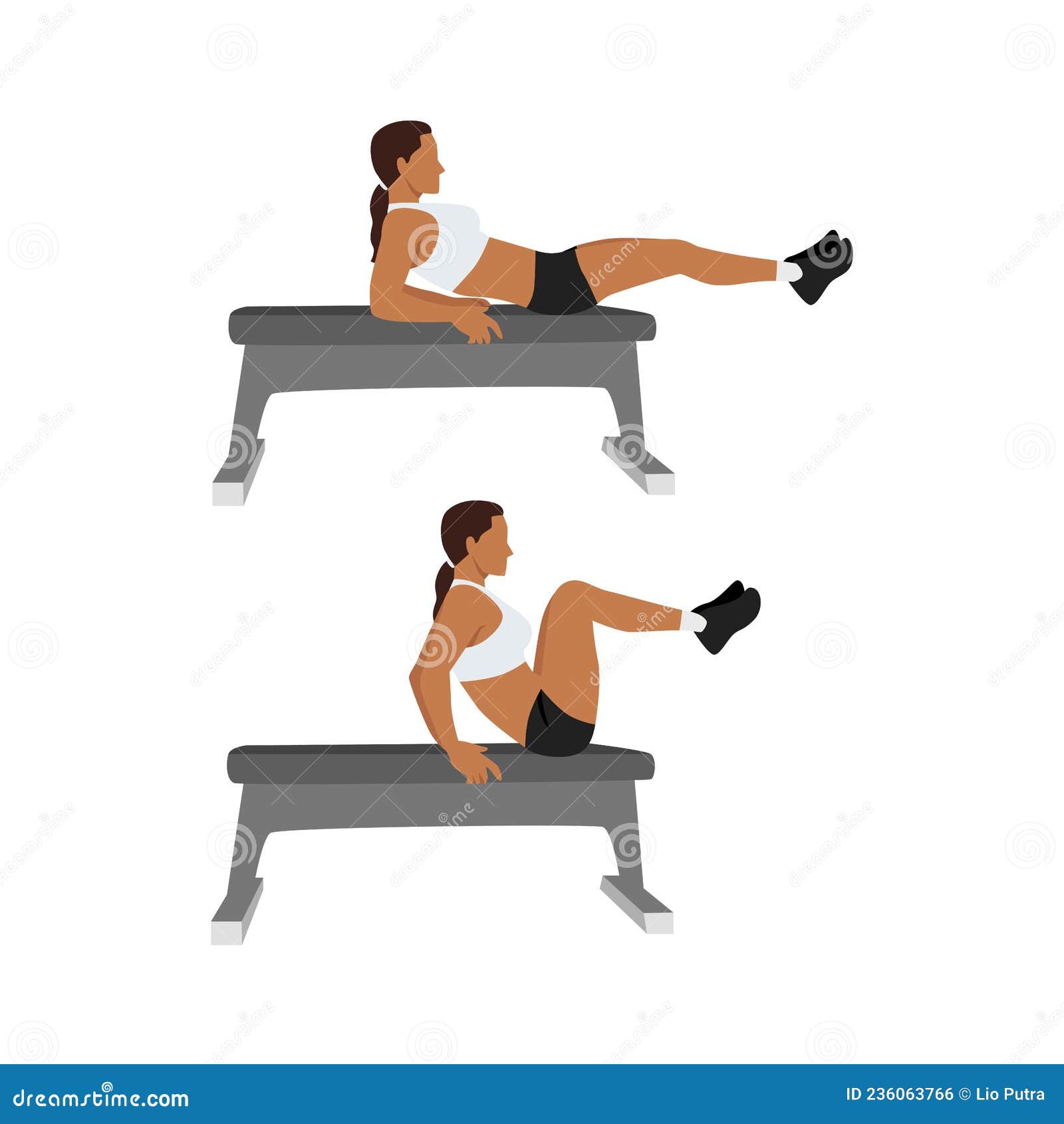 Leg Pull In Knee Up. Sport Exersice. Silhouettes Of Woman Doing ...