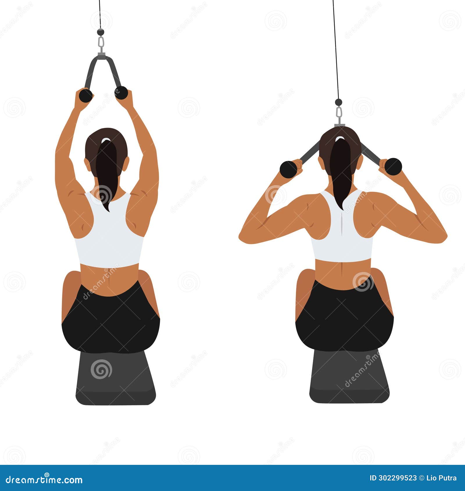Woman Doing Seated Face Pull. Rear Delt Pull Exercise Cartoon Vector ...